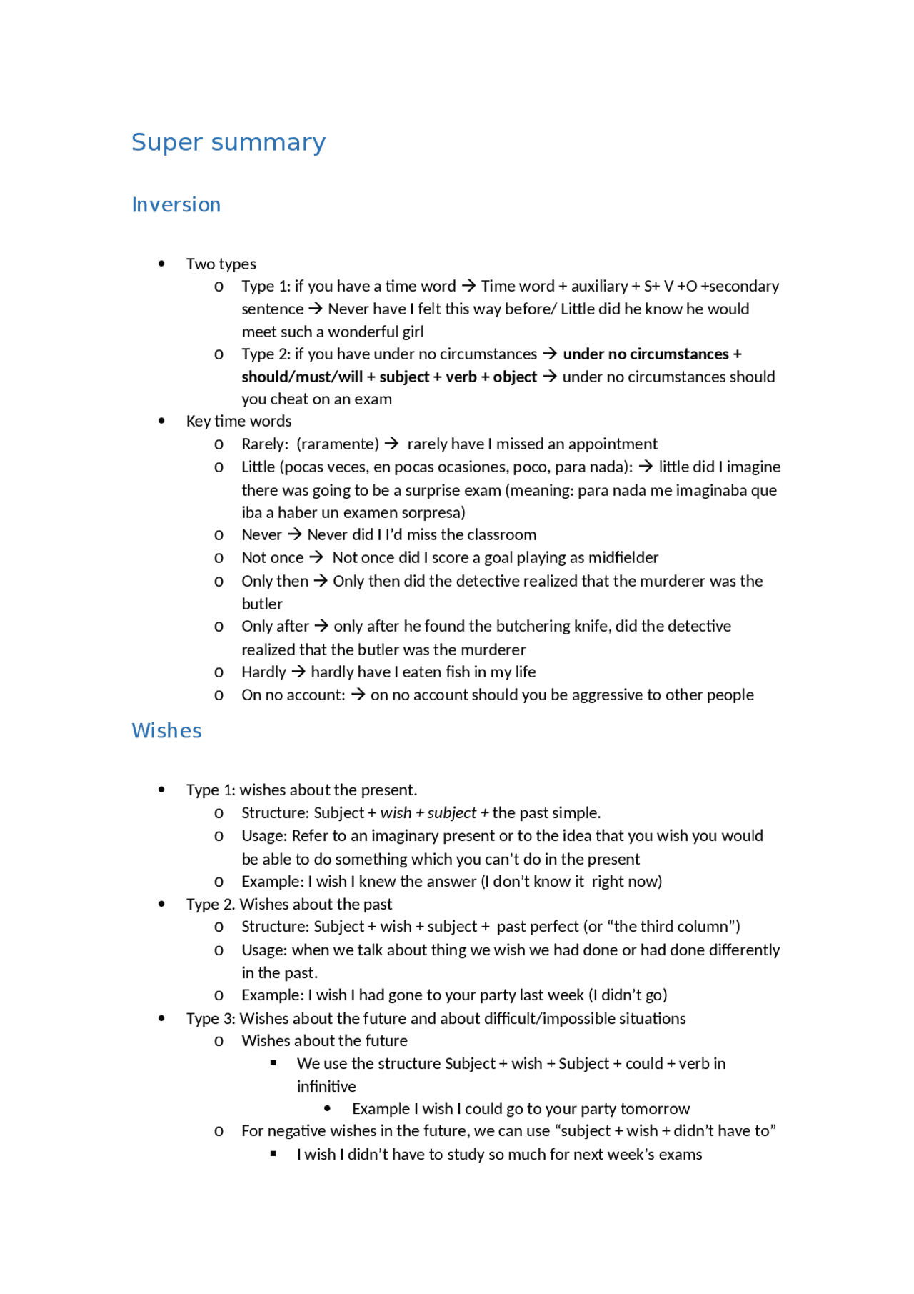 Super summary (first) | Apuntes de Inglés | Docsity