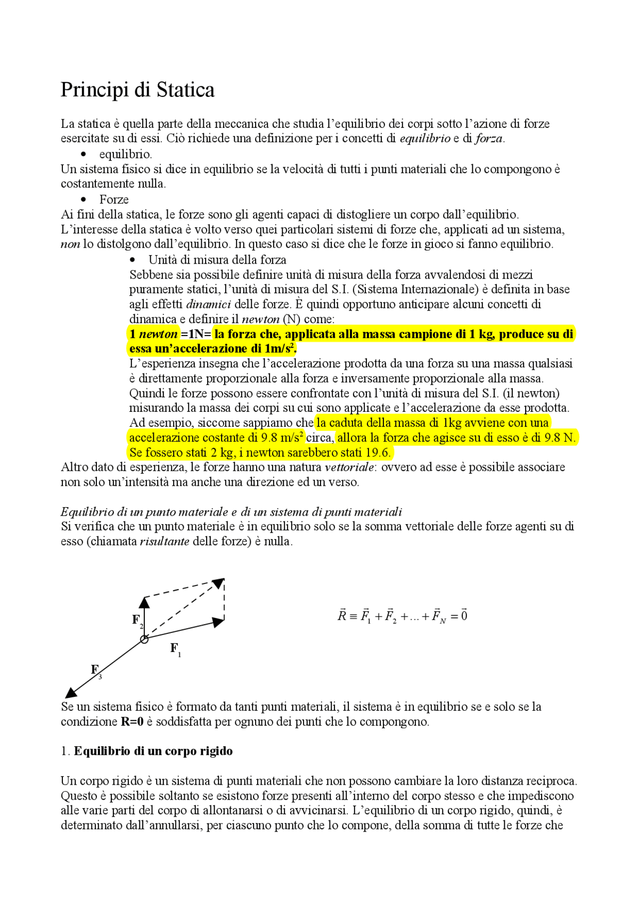 PRINCIPI DI STATICA - MECCANICA - Docsity