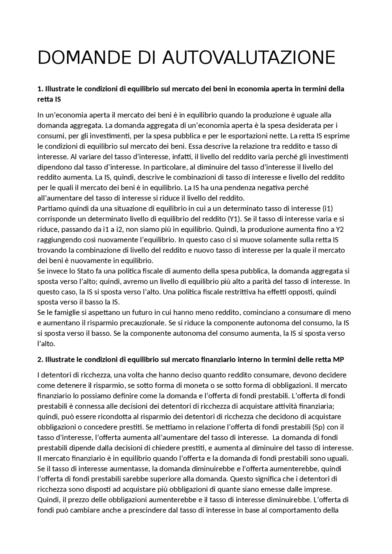 Domande Di Autovalutazione Terza Parte Docsity
