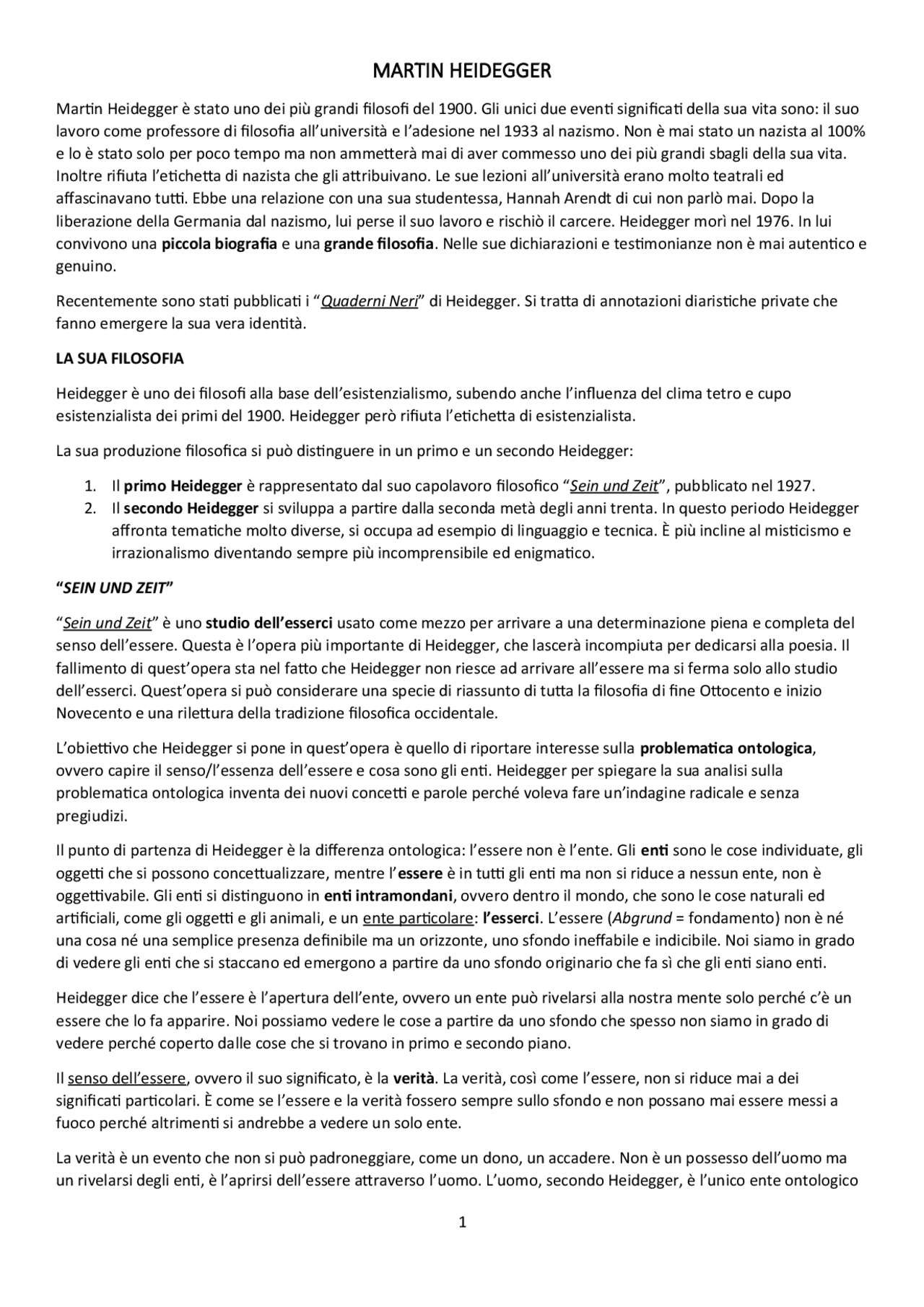 Appunti Su Heidegger Filosofia Maturità Docsity
