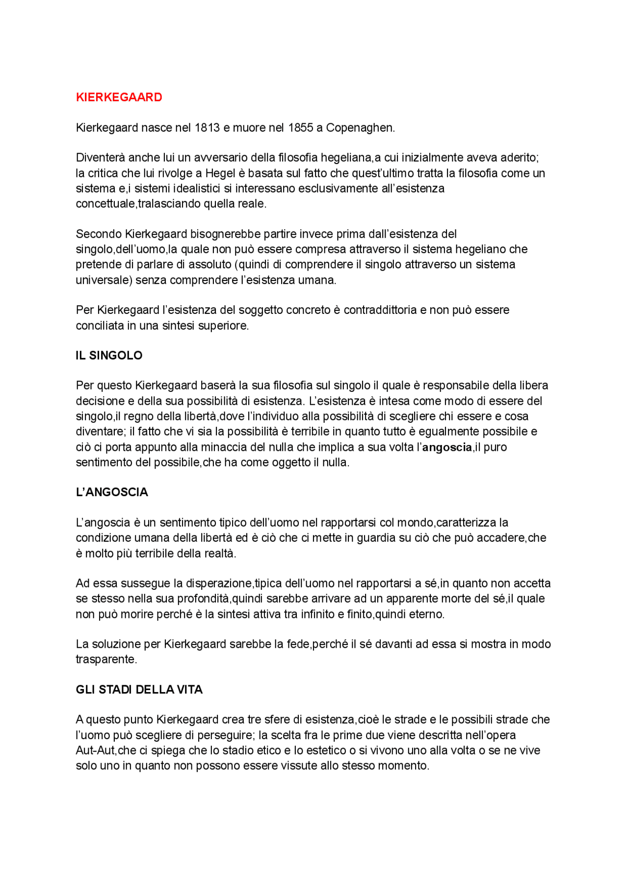 Kierkegaard Riassunto Completo Docsity
