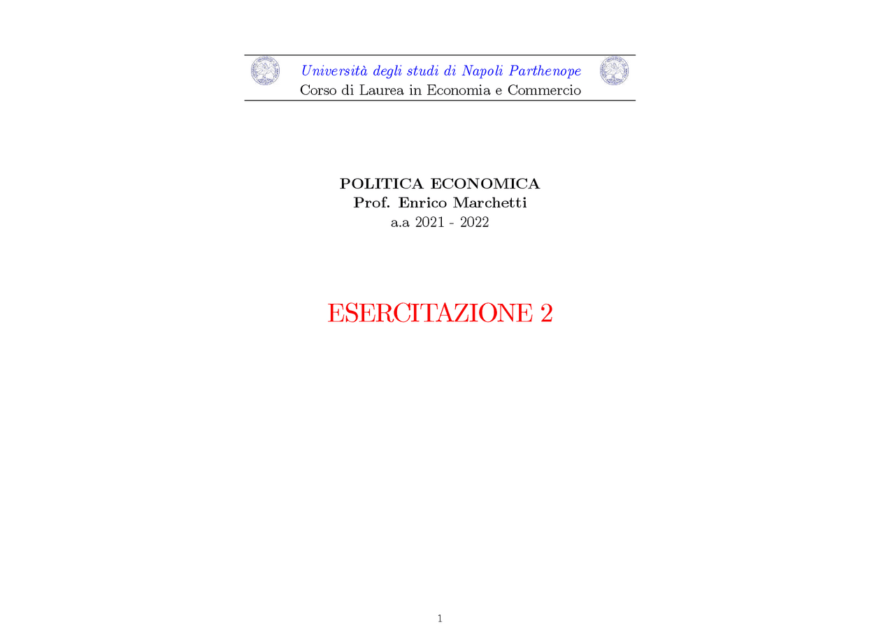 Esercitazione 2 Del Prof Enrico Marchetti Docsity