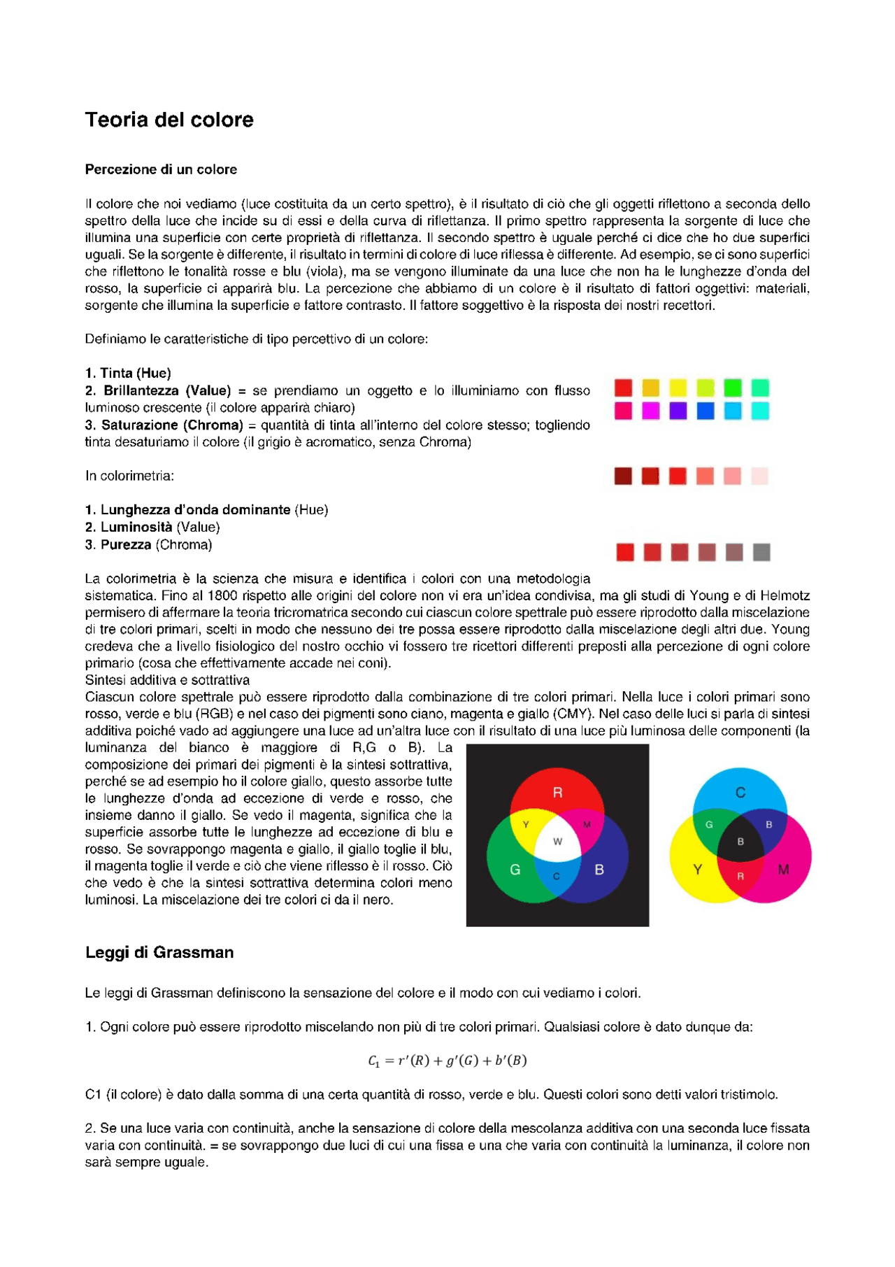 La teoria del colore - Docsity