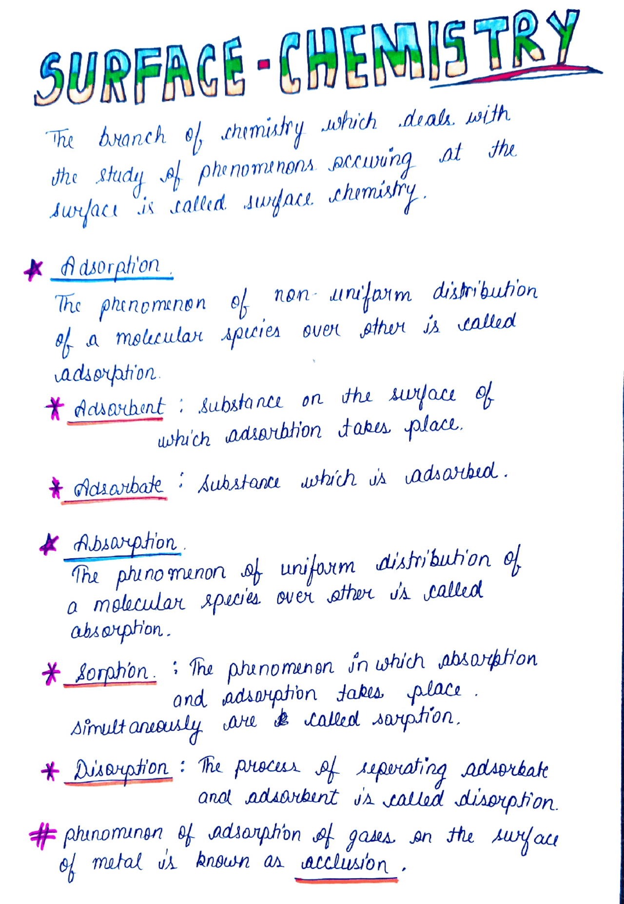 Chemistry - Surface Chemistry Complete Handwritten Notes | Study notes ...