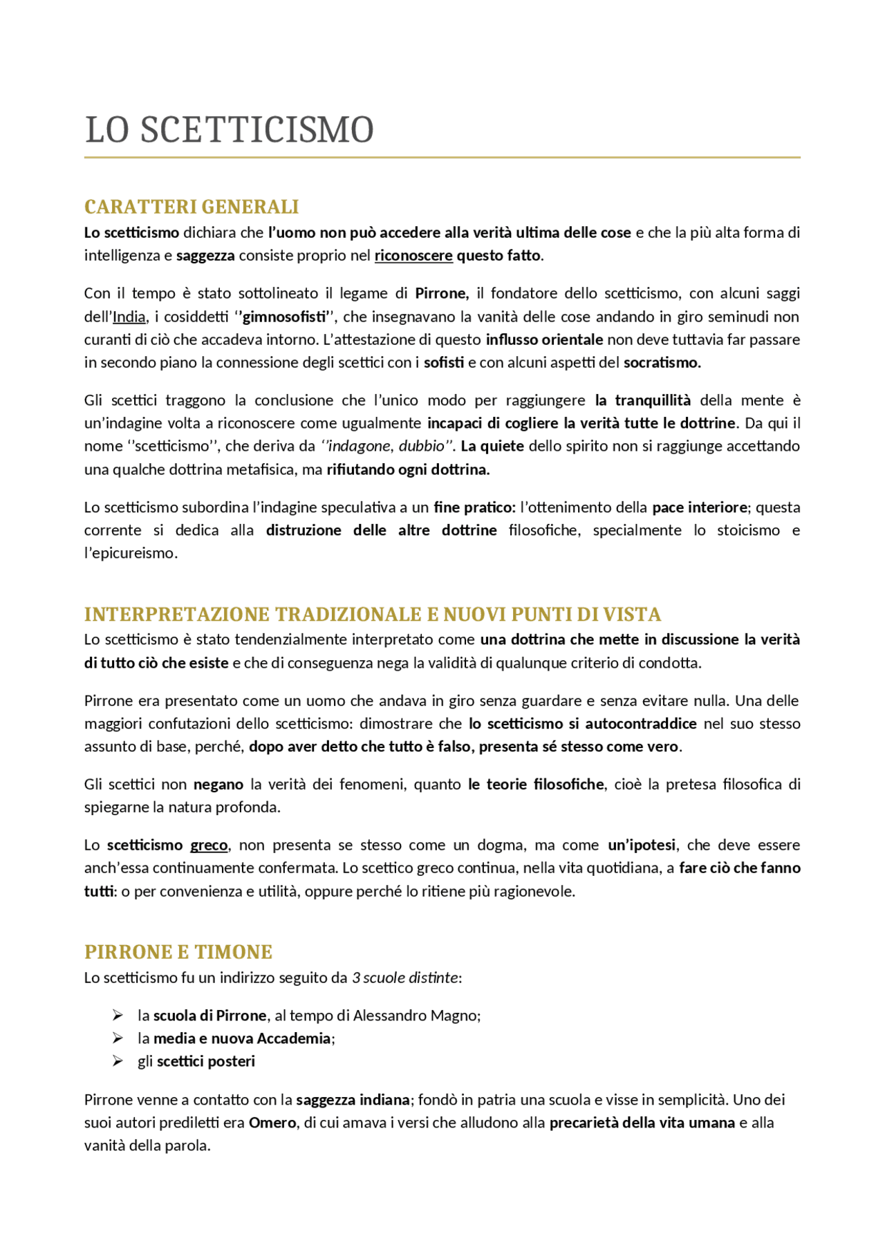 Scetticismo E I Suoi Caratteri Generali Docsity