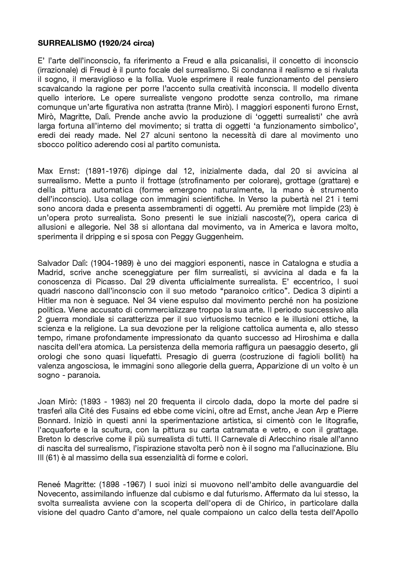 Breve Sguardo Sul Surrealismo Docsity