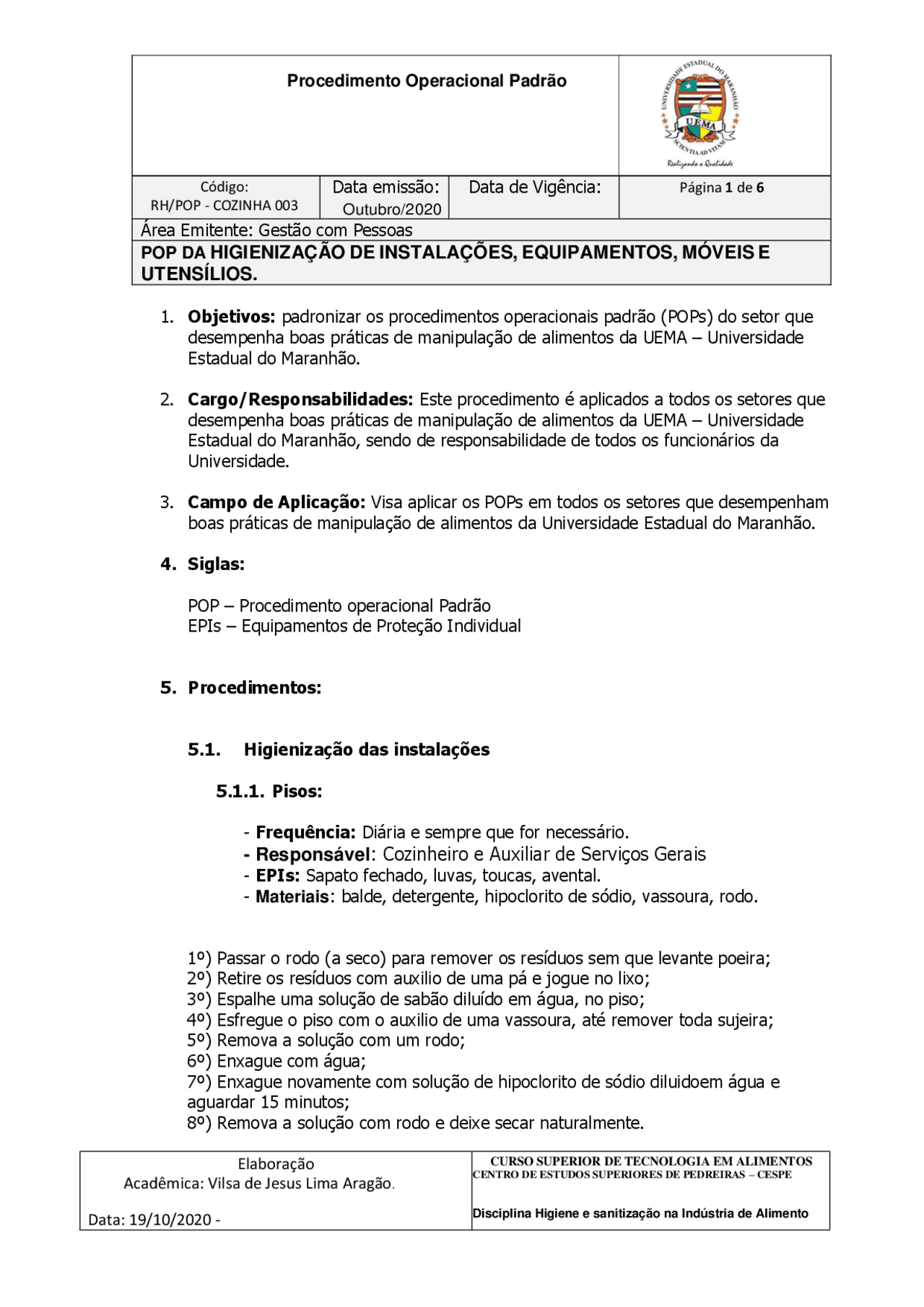 PPHO - Procedimento Operacional Padrão - Docsity