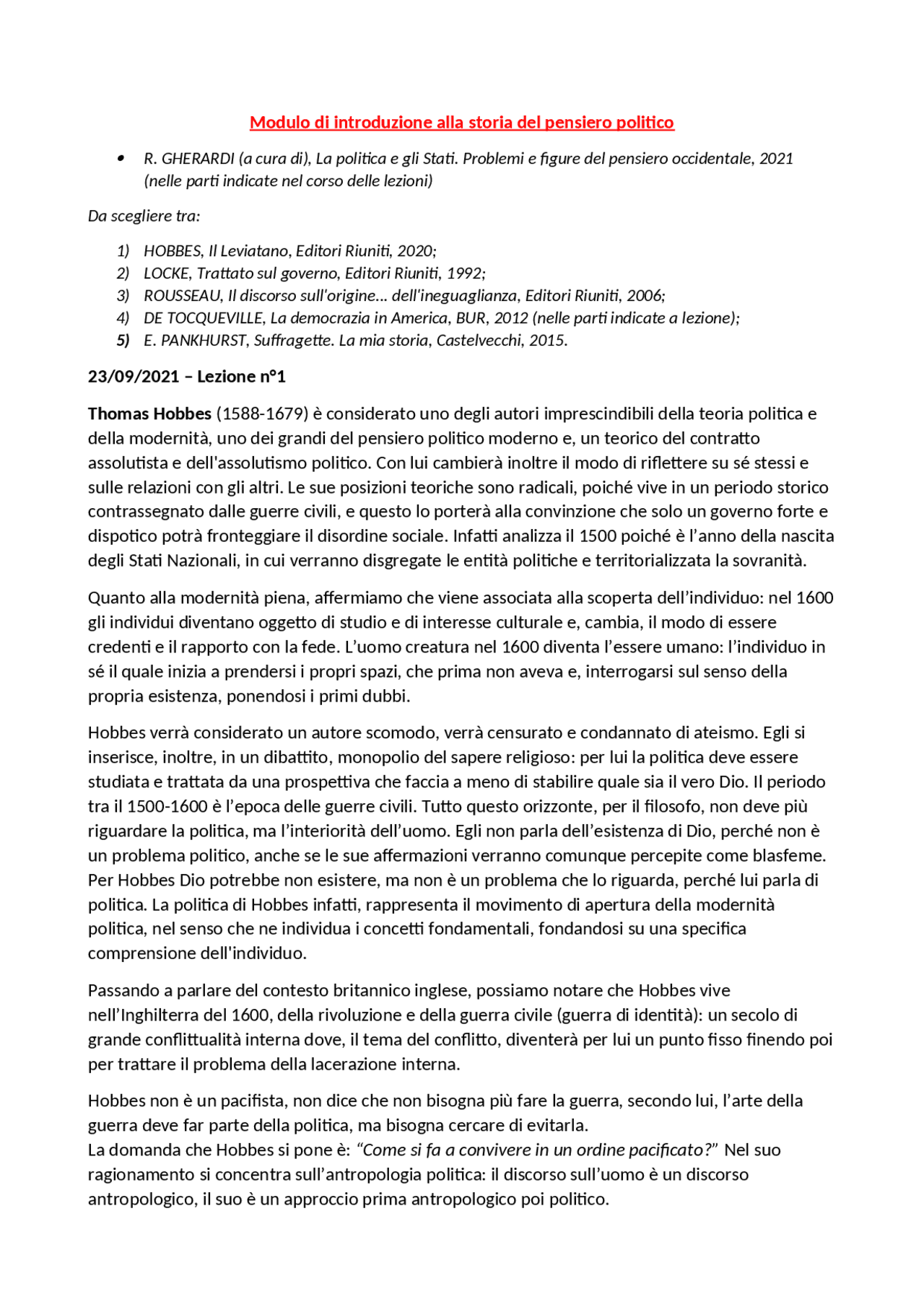 Appunti Completi Del Modulo Di Introduzione Alla Storia Del Pensiero