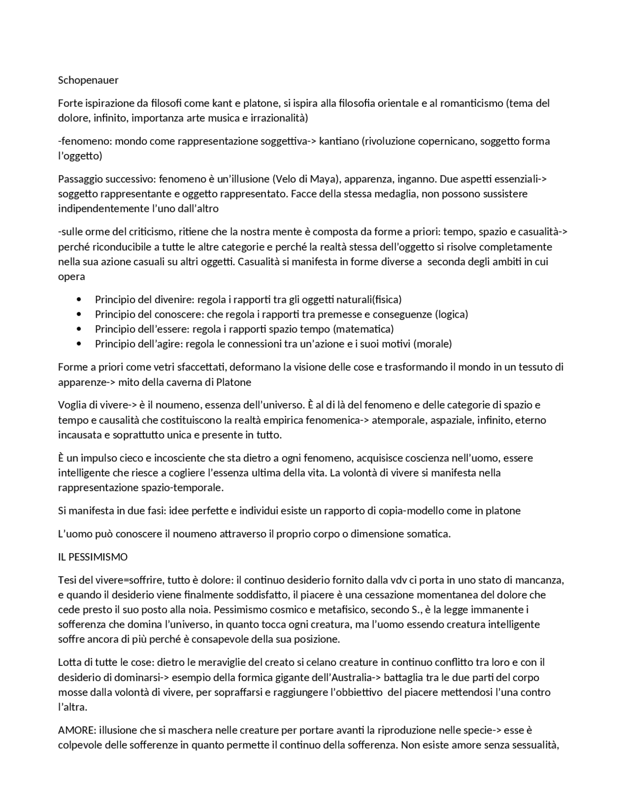 Schopenauer Riassunto Docsity
