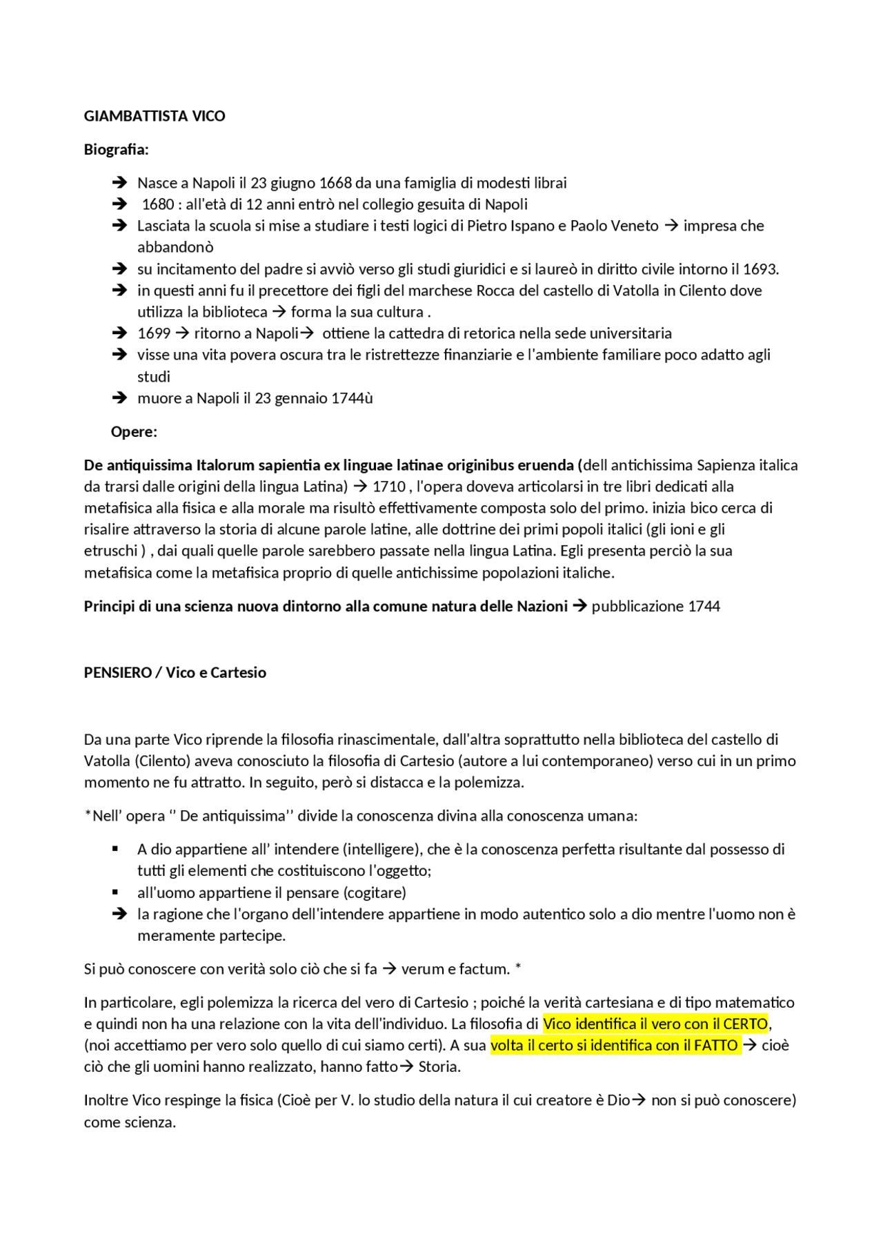 Giambattista Vico Appunti Docsity