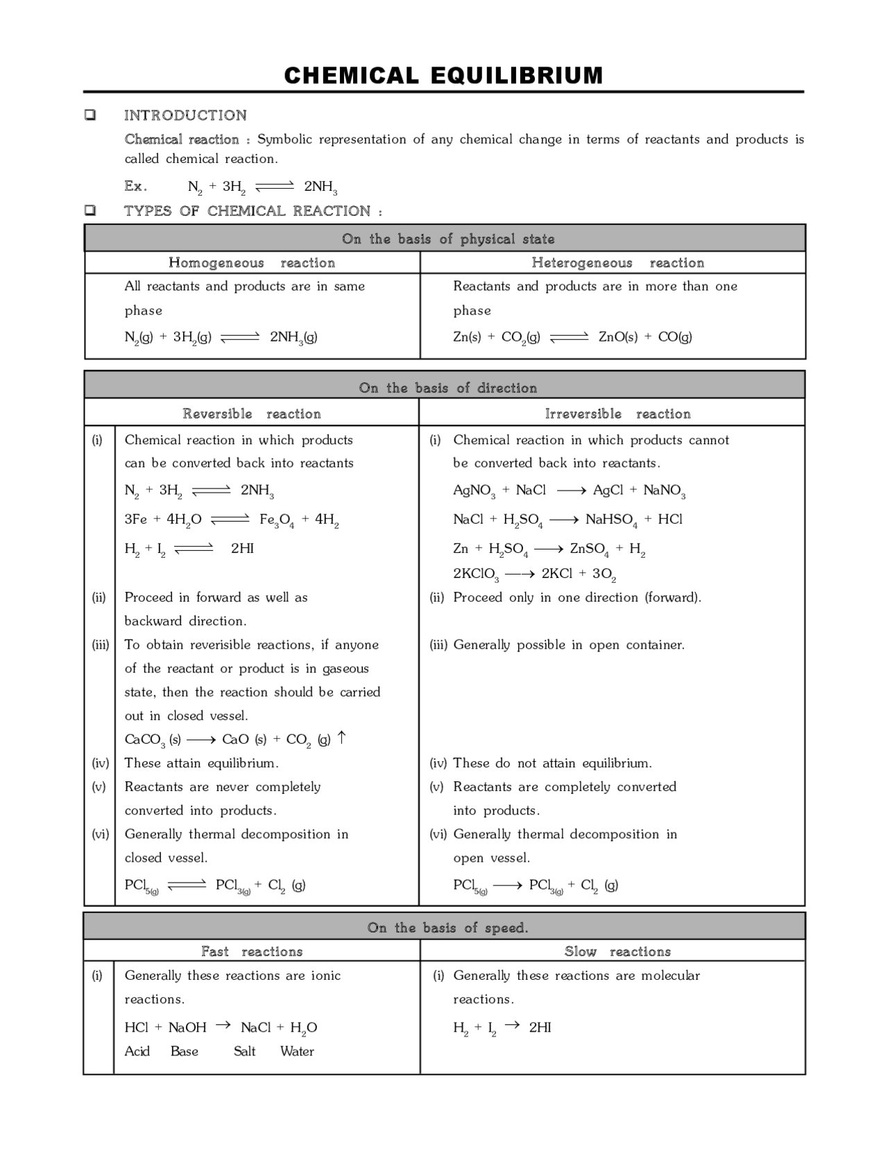 Chemistry Chemical Equilibrium - Docsity