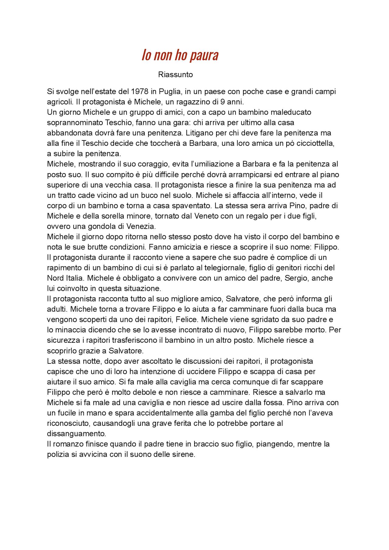 Trama Del Libro Io Non Ho Paura Docsity