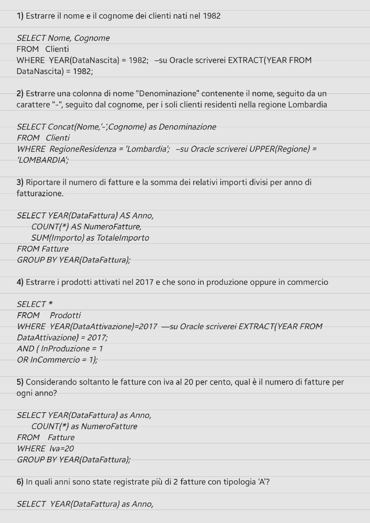 Esercizi Query Sql Con Soluzioni Appunti Di Elementi Di Informatica