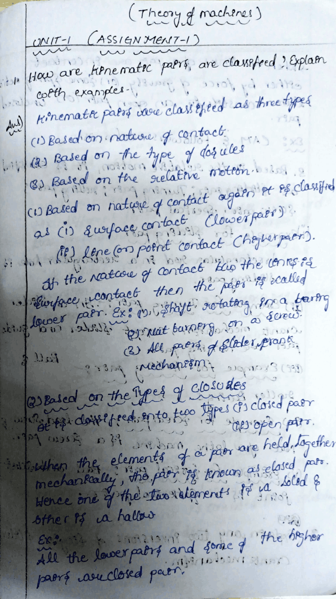 Theory Of Machine Assignment Docsity