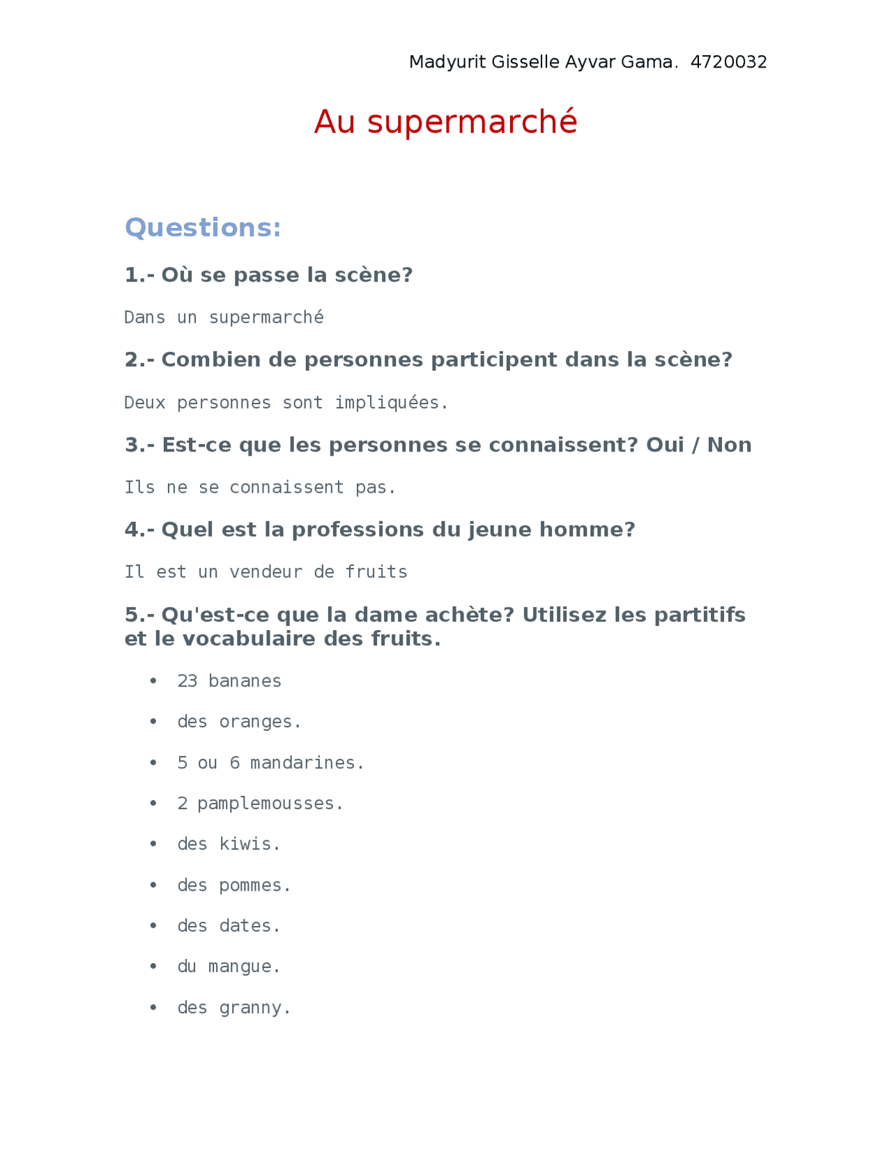 Scène dans un supermarché : descriptions et participations | Ejercicios ...