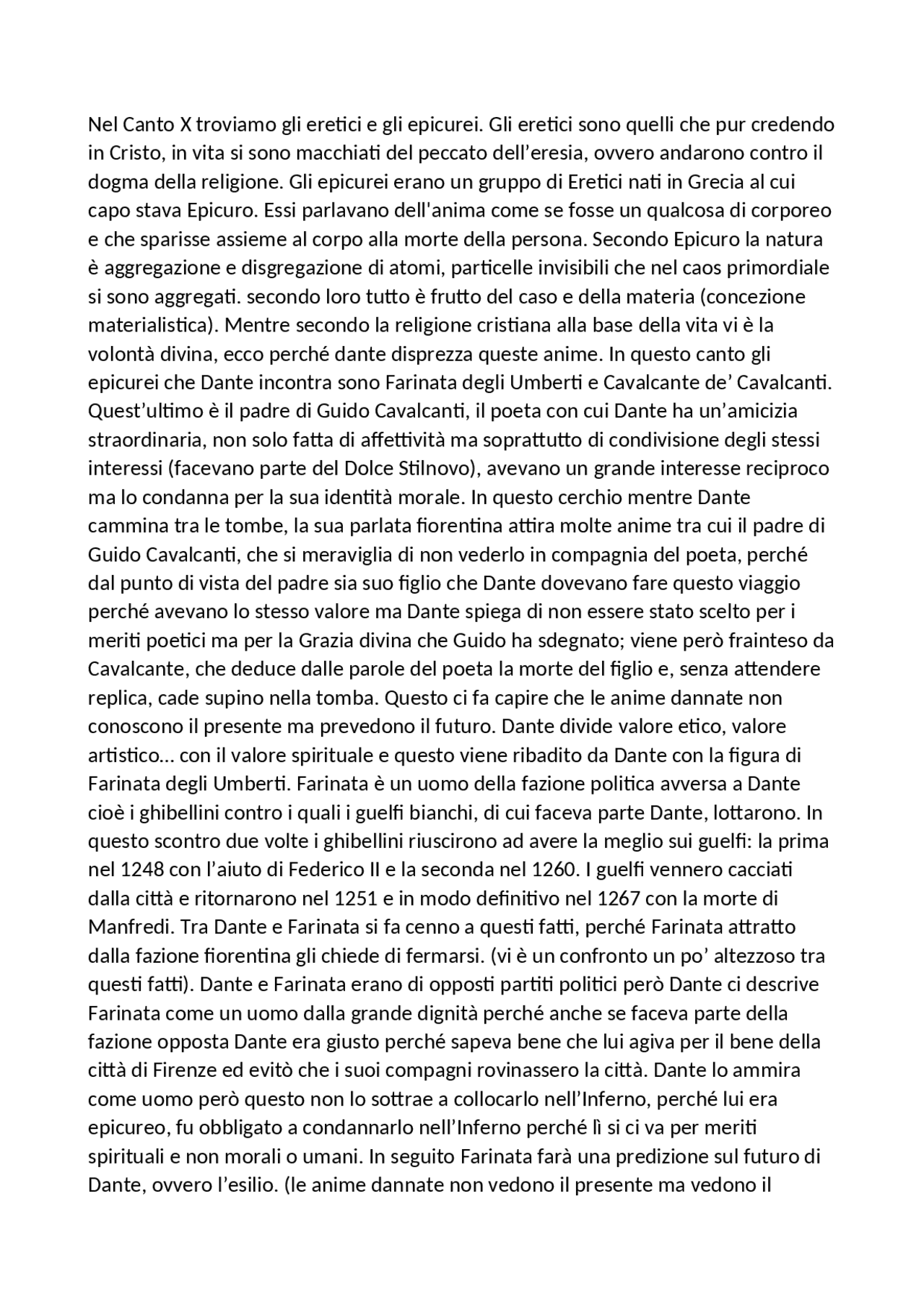 Canto X dell'Inferno - riassunto - Docsity