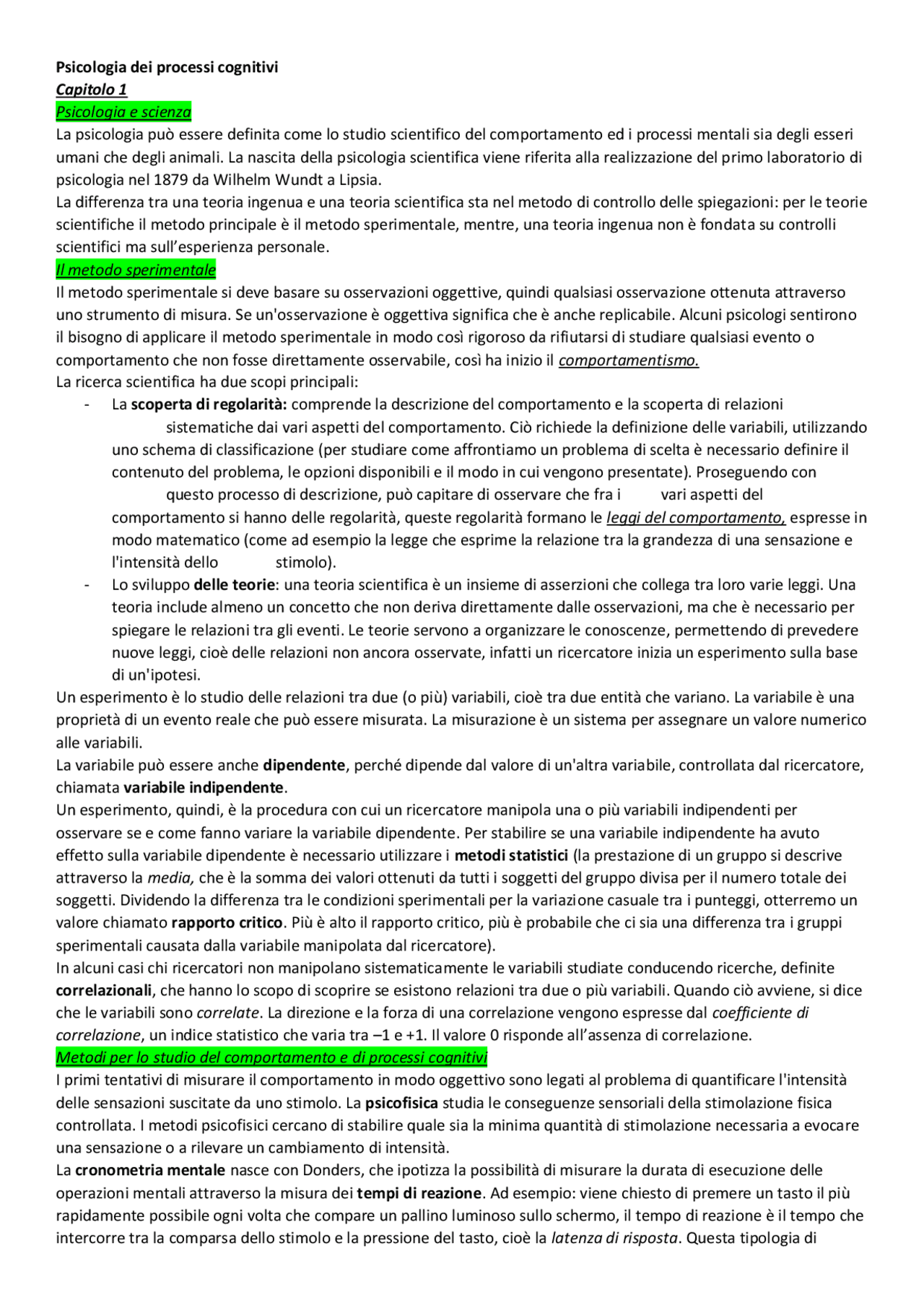 Riassunti Psicologia Dei Processi Cognitivi Docsity