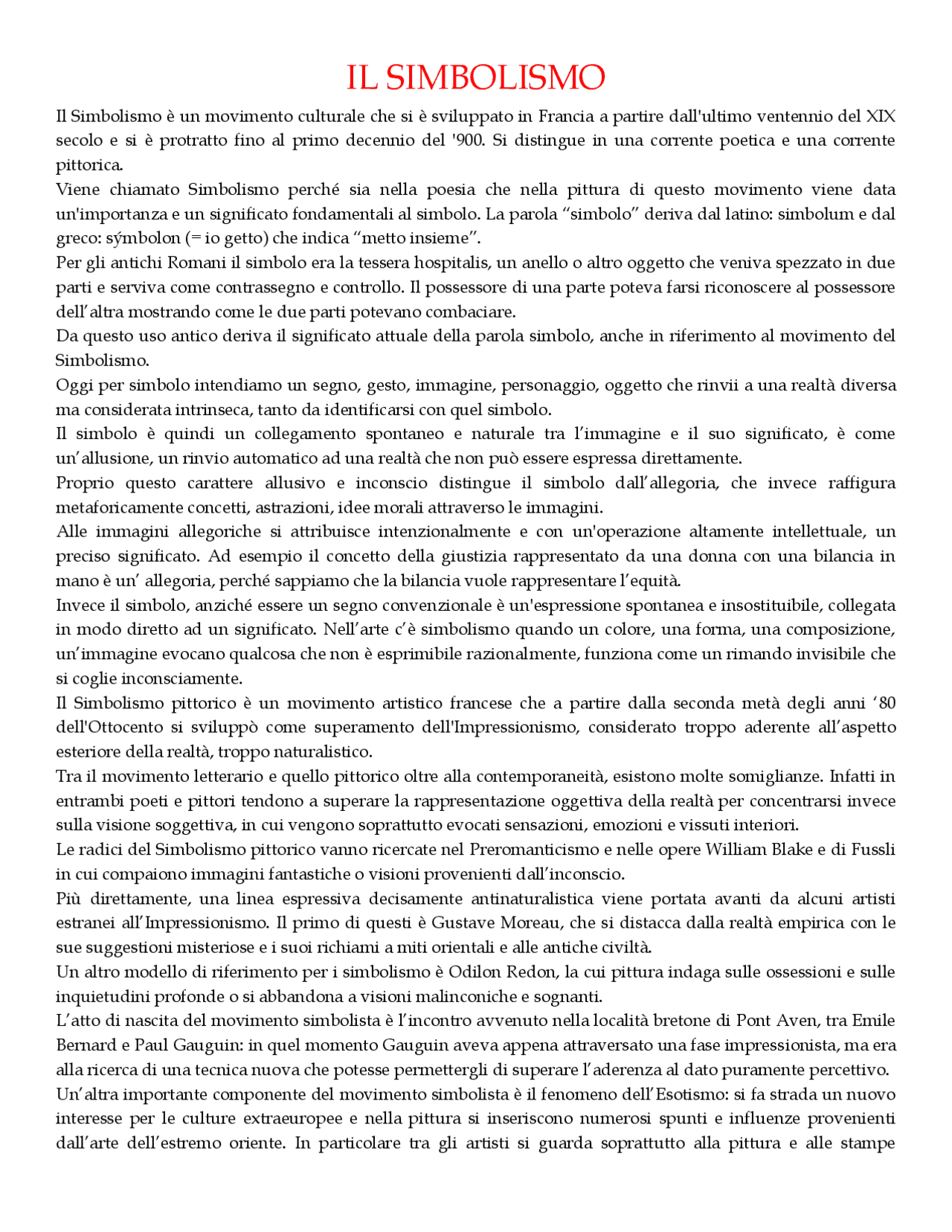 Simbolismo Appunti Docsity