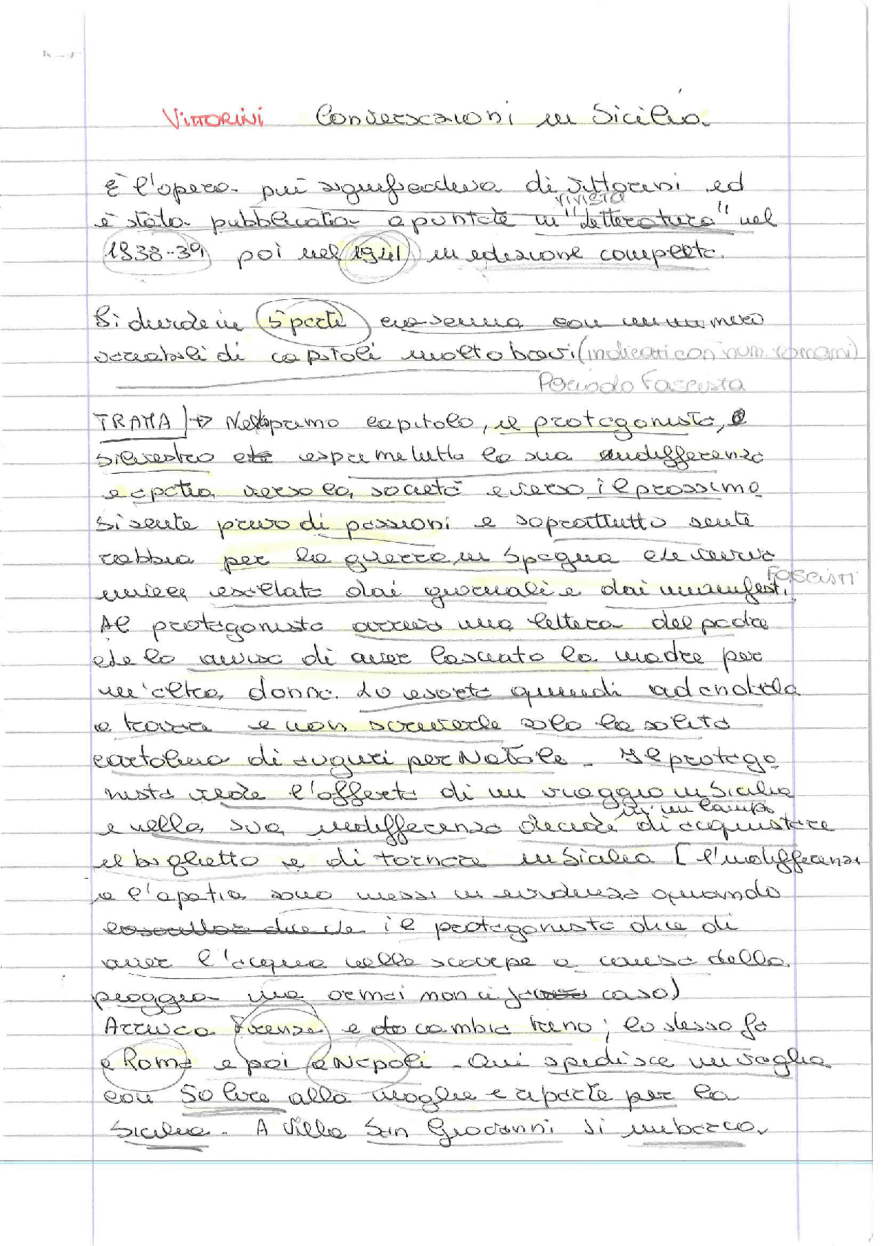 Sintesi Del Romanzo Di Vittorini Conversazioni In Sicilia Docsity