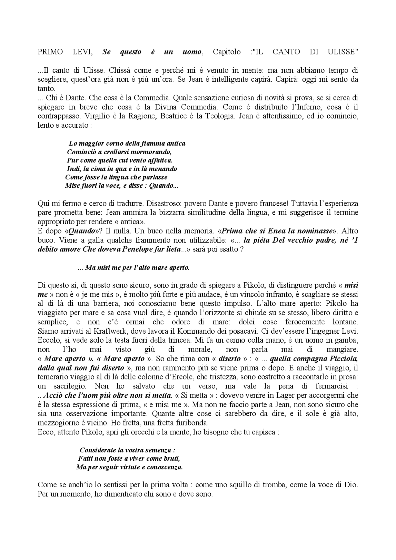 Saggio Su Primo Levi Docsity