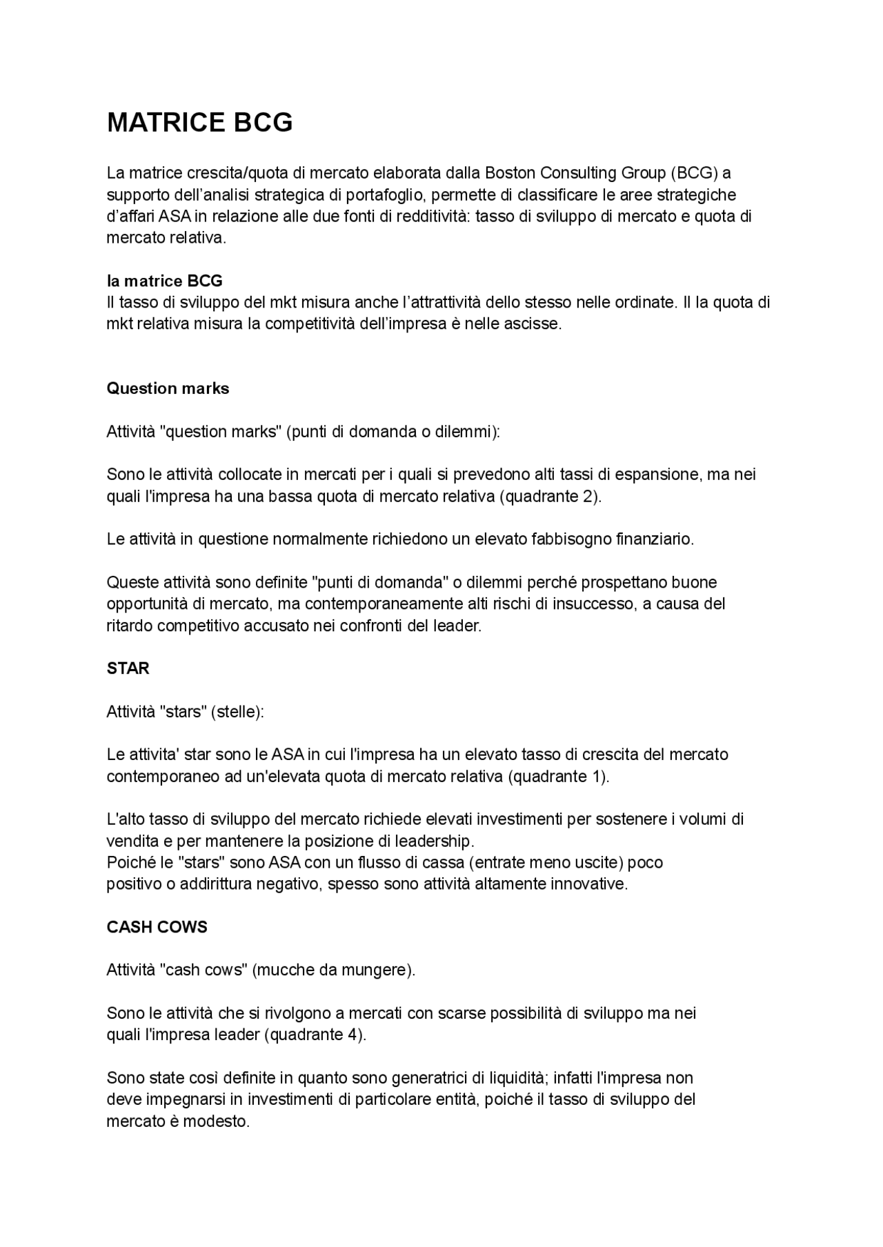 Matrice BCG e Porter - Docsity