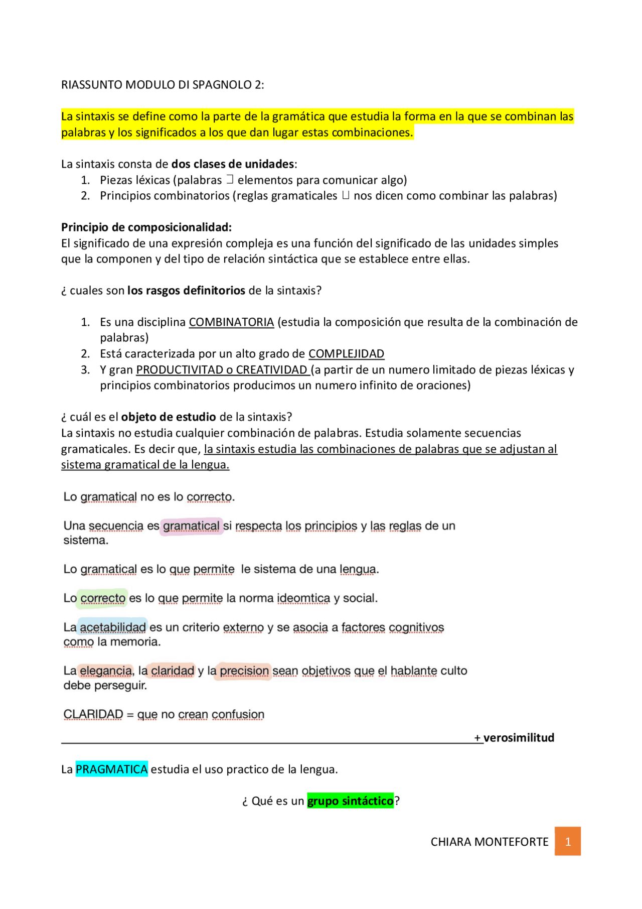 Riassunti Appunti Modulo Spagnolo Docsity