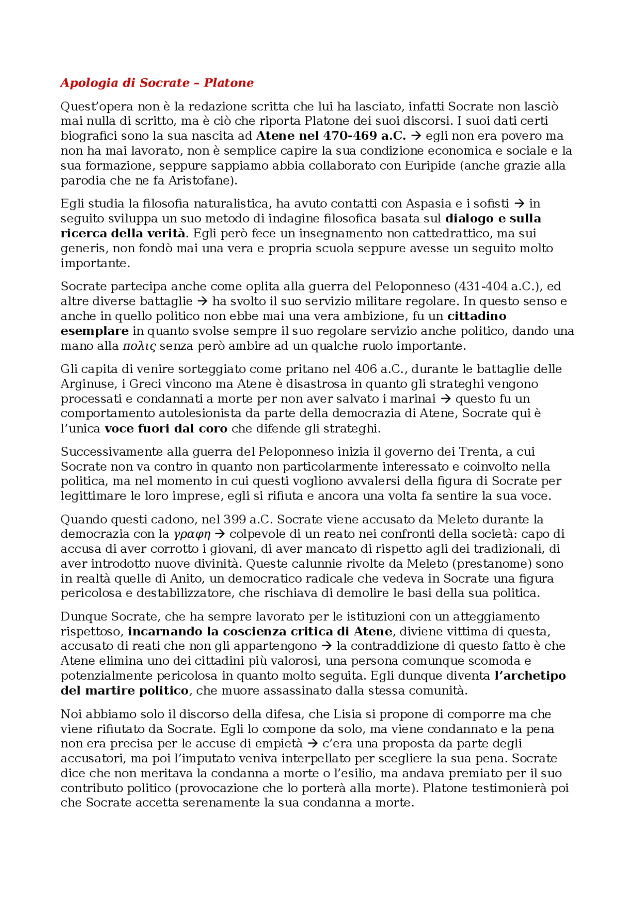 Apologia Di Socrate Platone Docsity