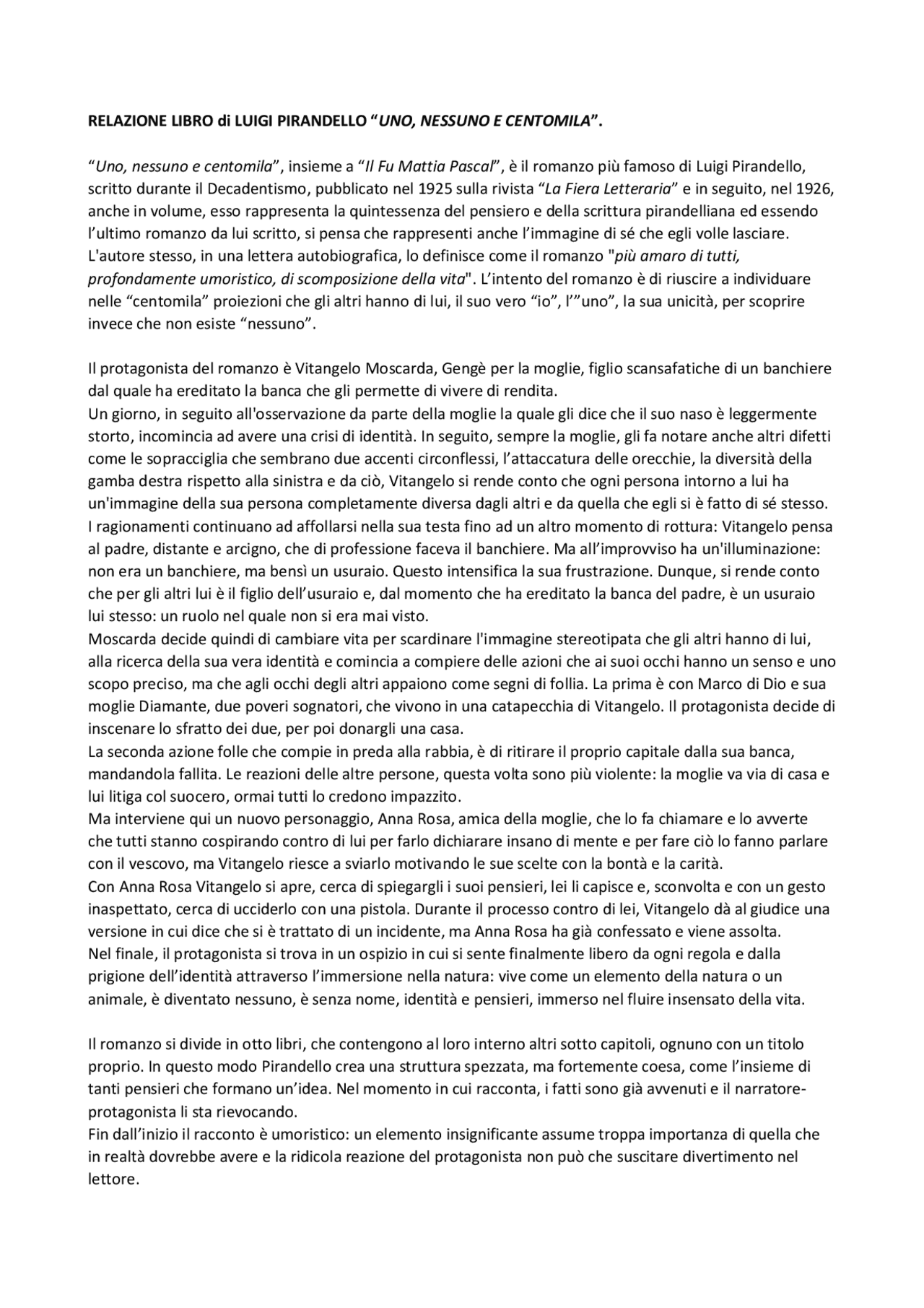 Relazione Uno Nessuno Centomila Docsity