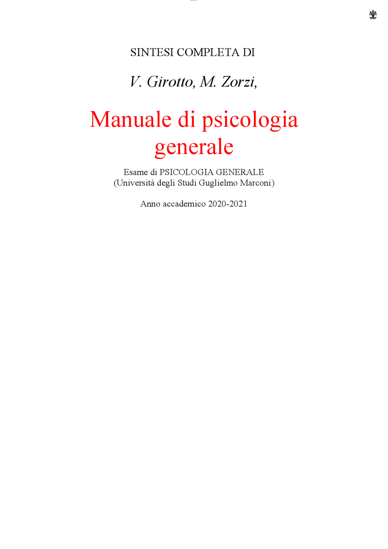 V Girotto M Zorzi Manuale Di Psicologia Generale Docsity