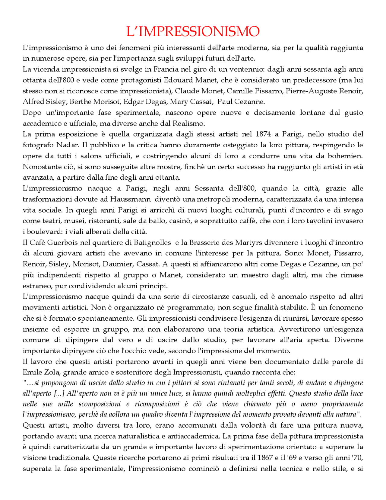 Impressionismo Appunti Docsity