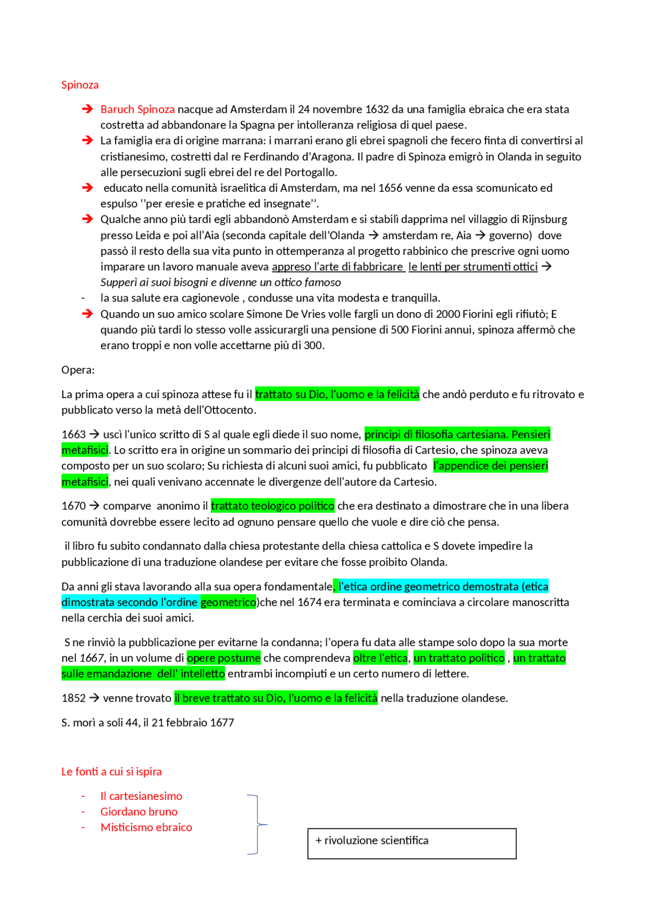 Appunti Su Baruch Spinoza Docsity