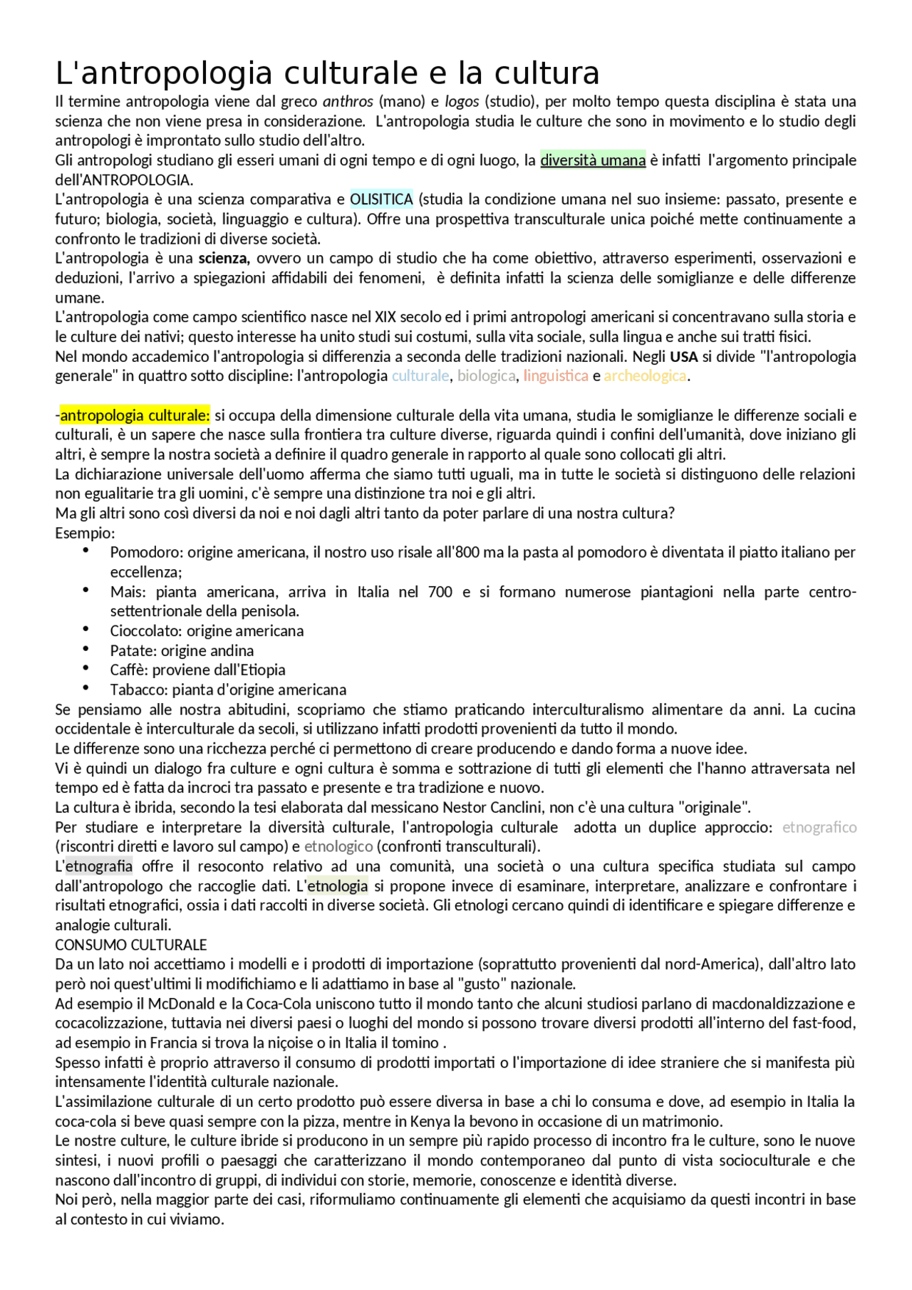 Appunti Presi A Lezione E Utilizzati Per Lesonero Di Antropologia