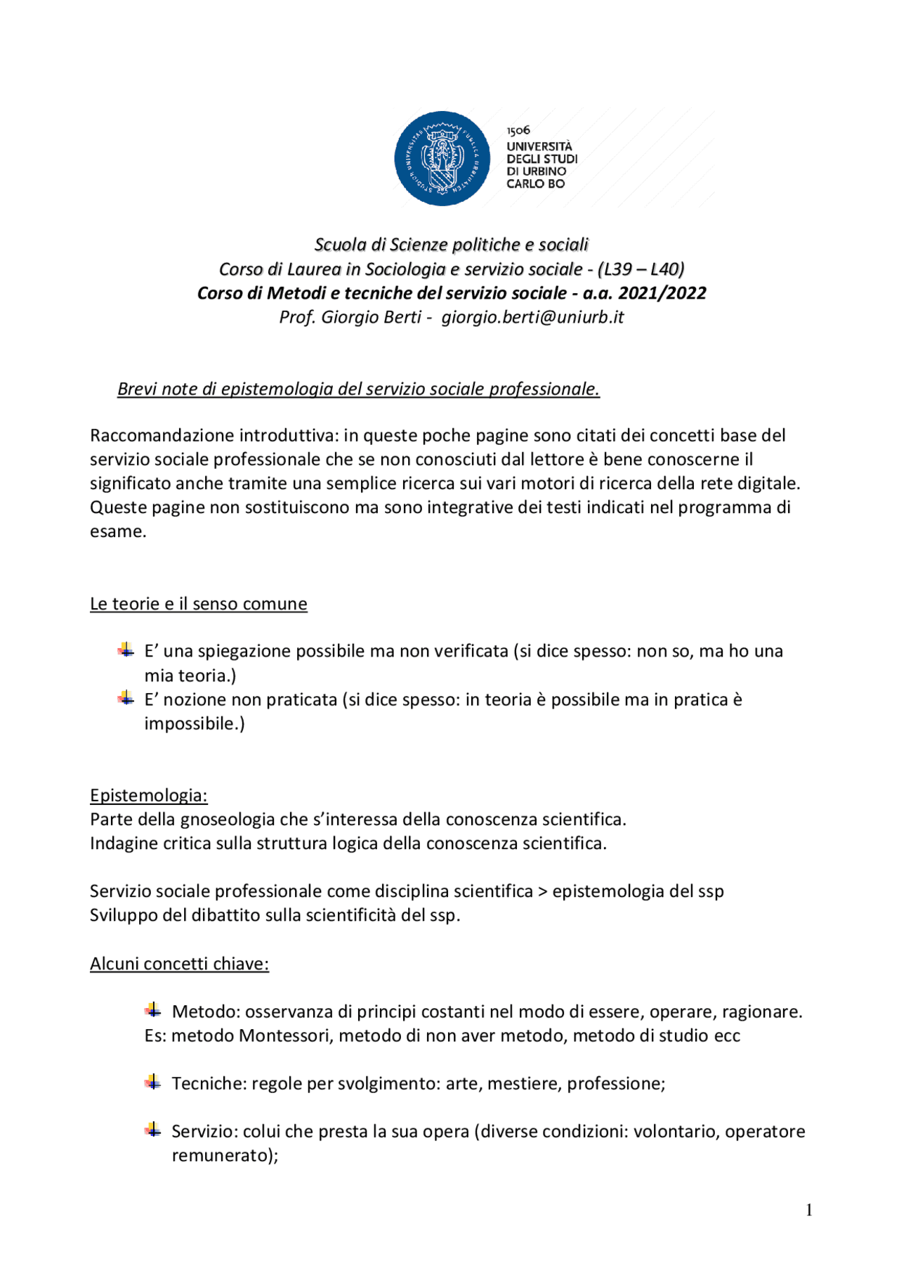 Appunti Epistemologia Del Servizio Sociale Docsity