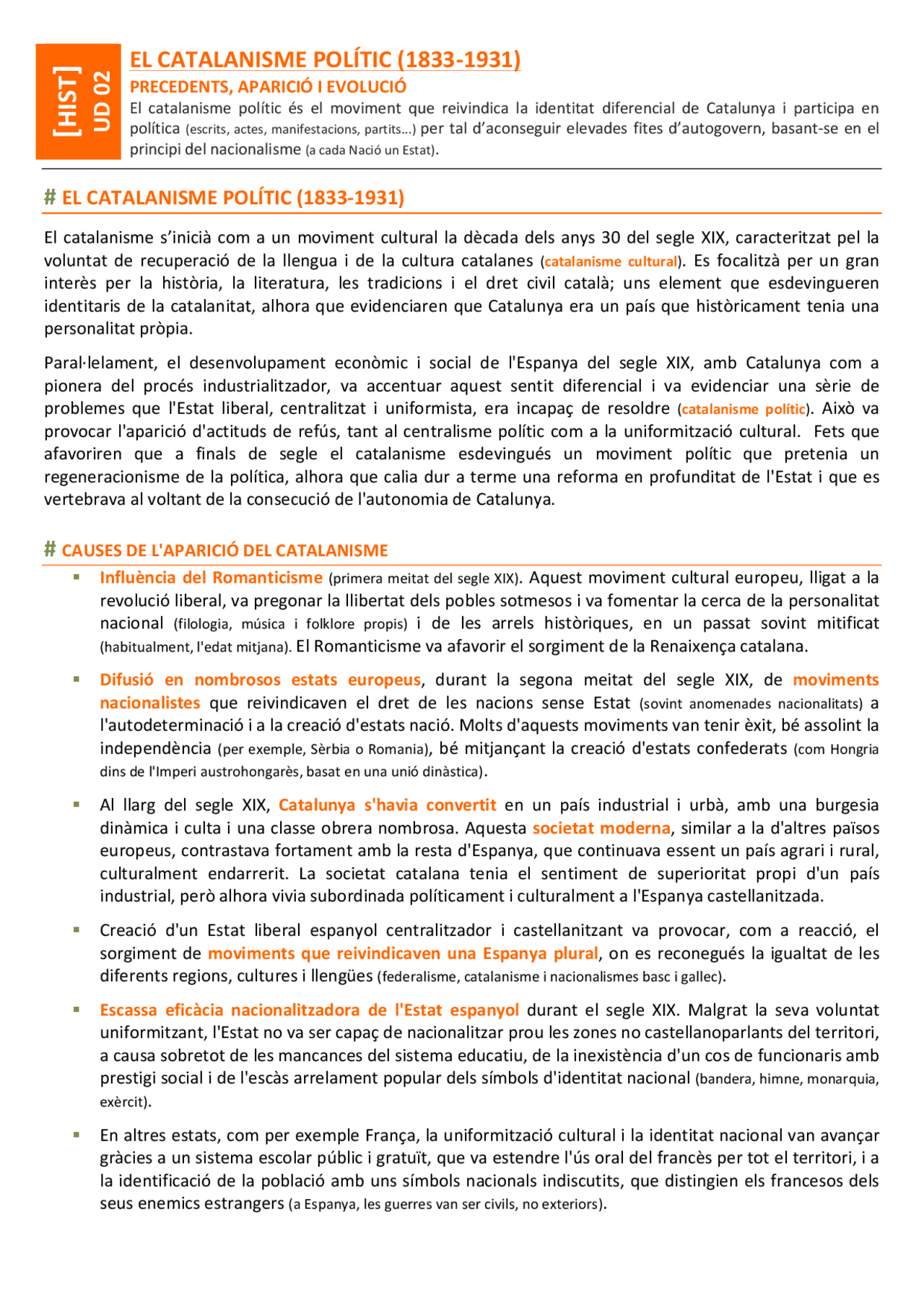 Tema 2 Catalanisme PolÍtic HistÒria Despanya Docsity