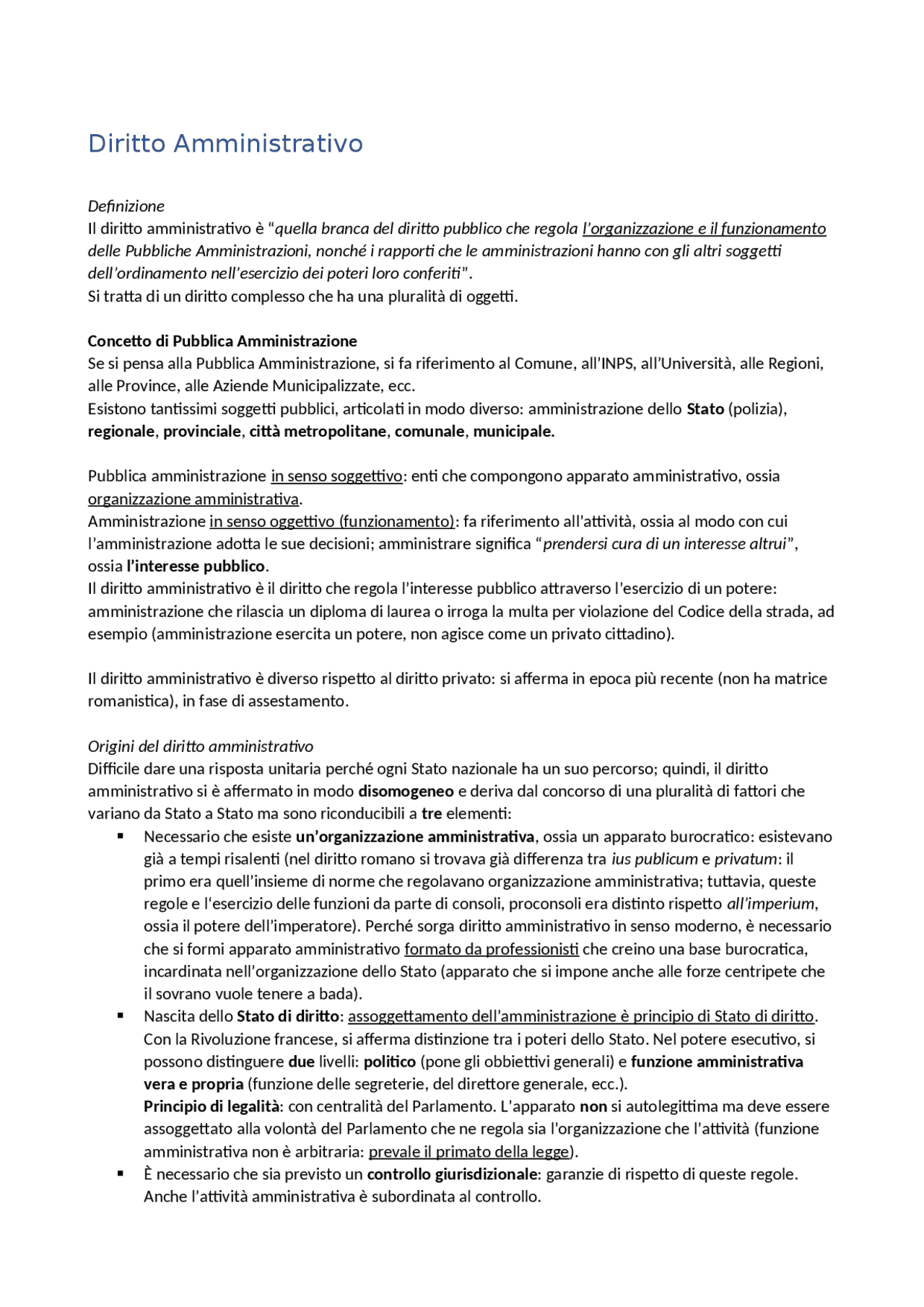 Appunti di diritto amministrativo (prima parte) - Docsity