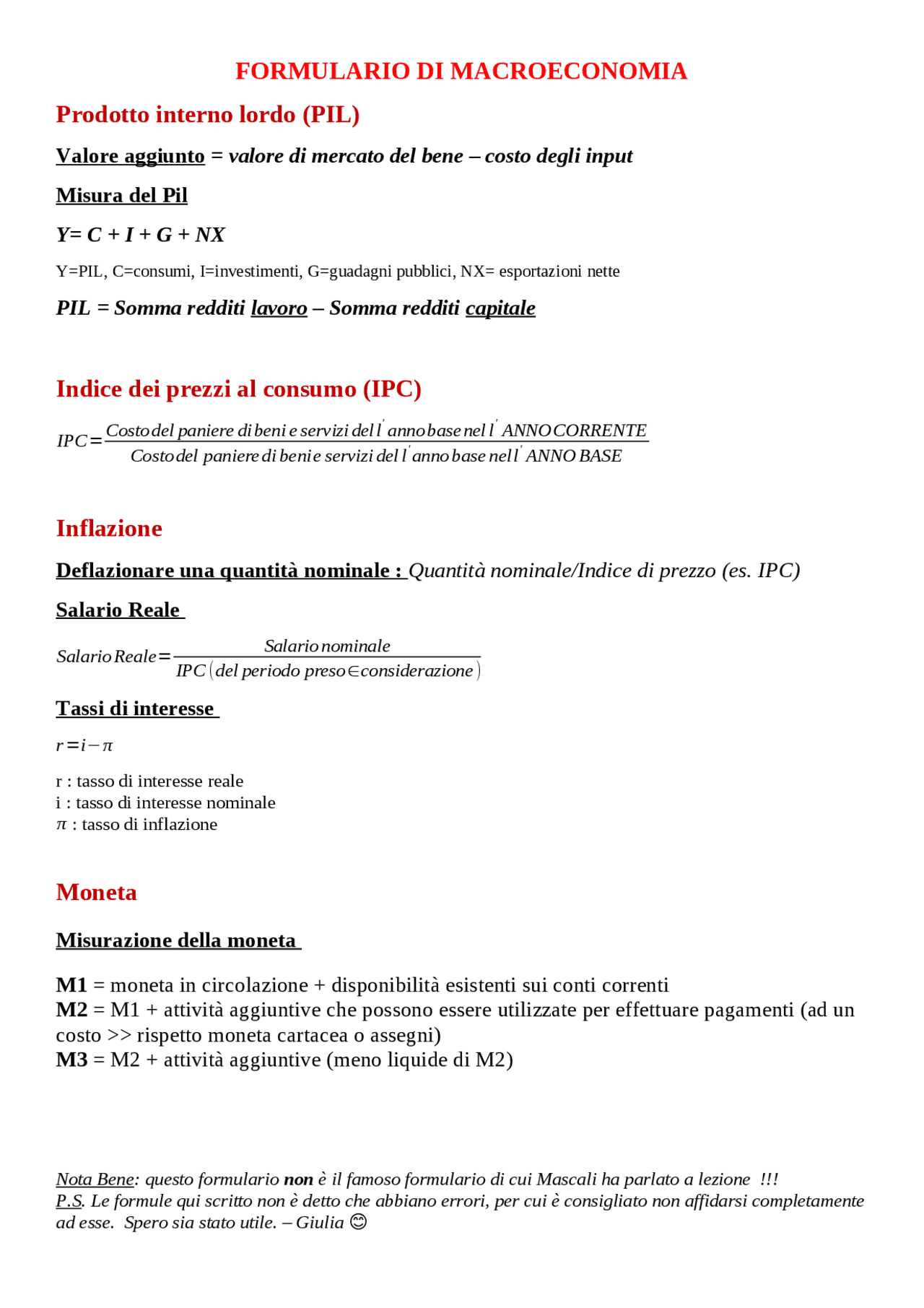 Formulario Di Macroeconomia Docsity