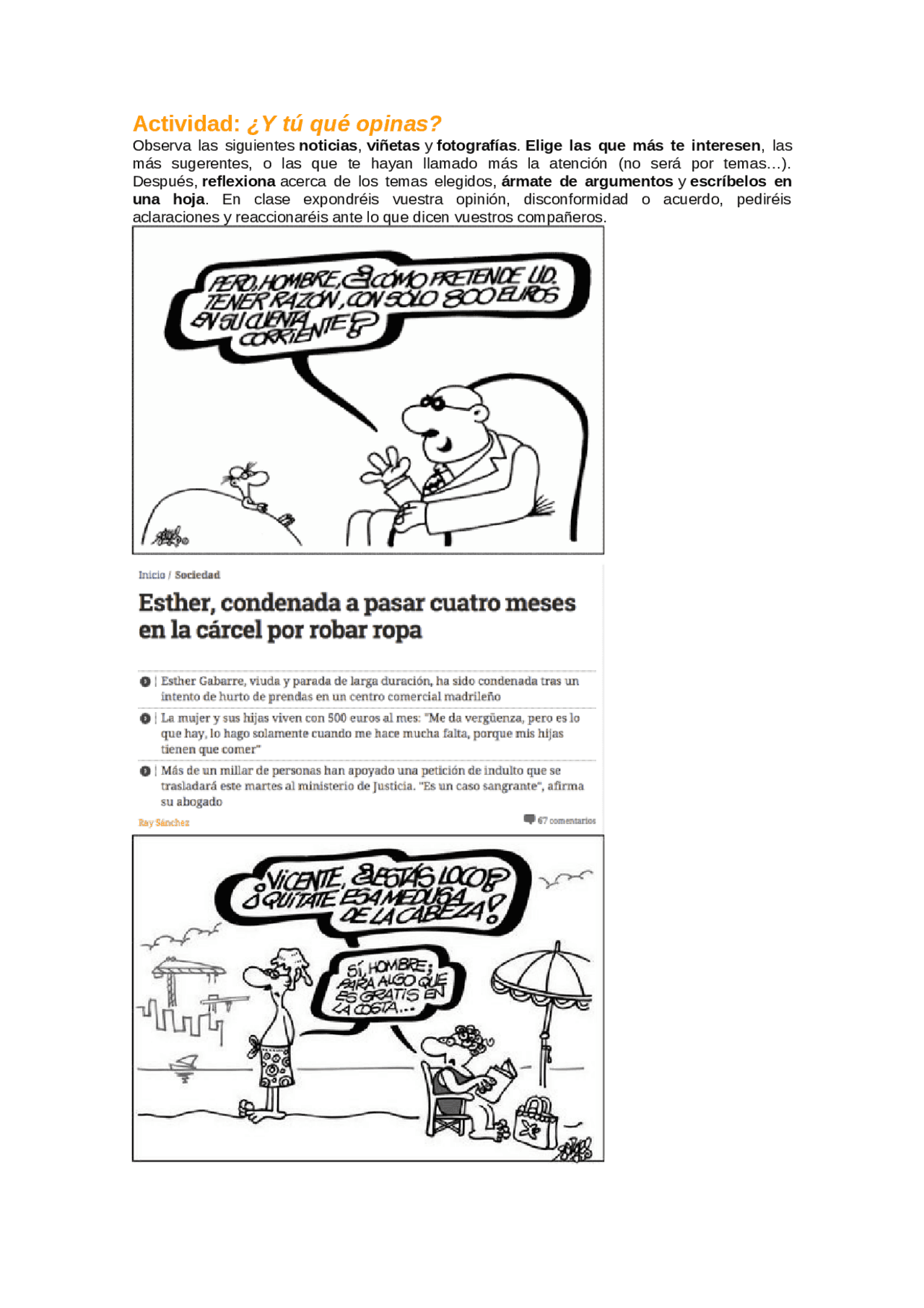 Ejercícios sobre expresar opiniones - Docsity