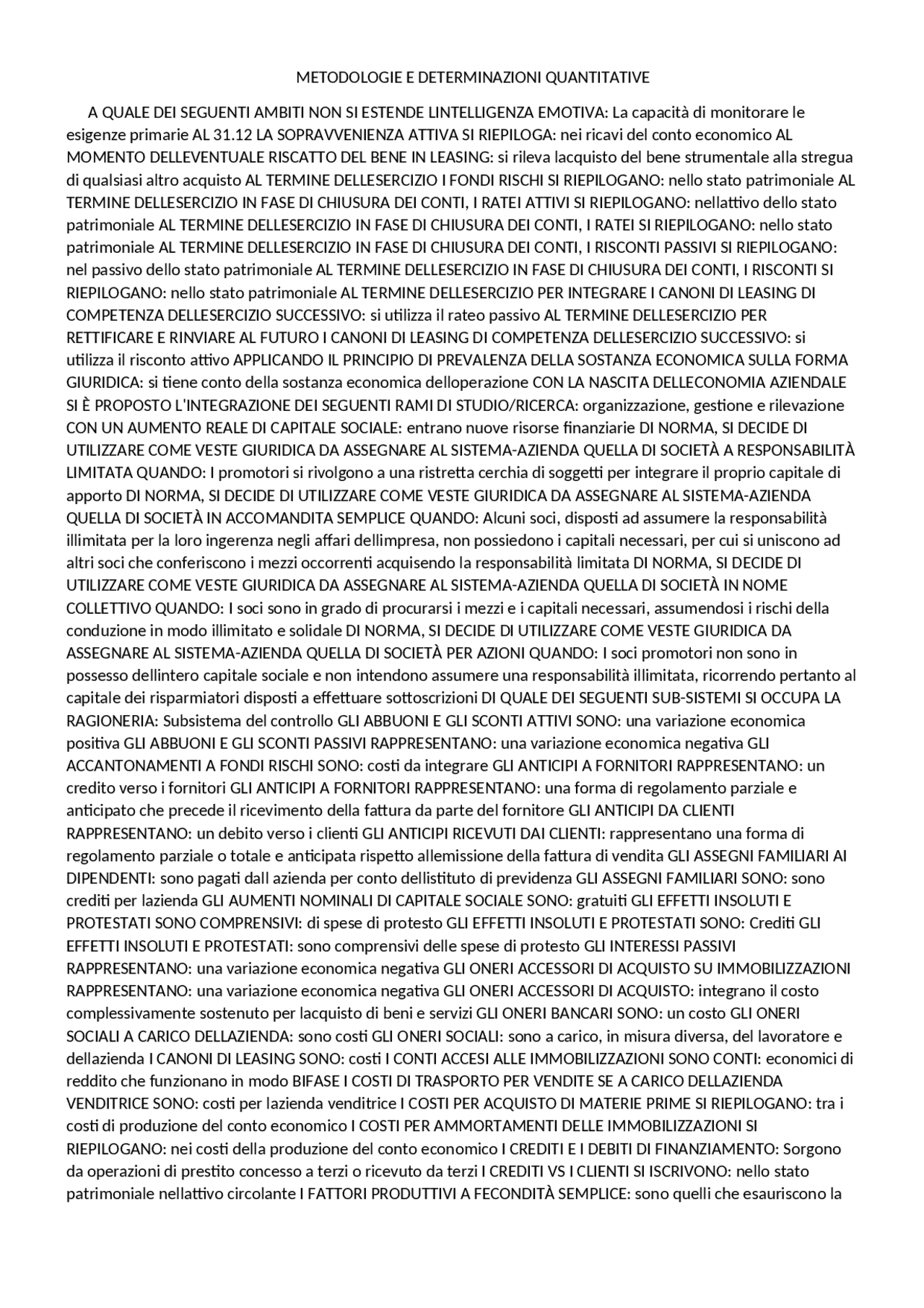 Metodologie E Determinazioni Quantitative Pegaso Docsity