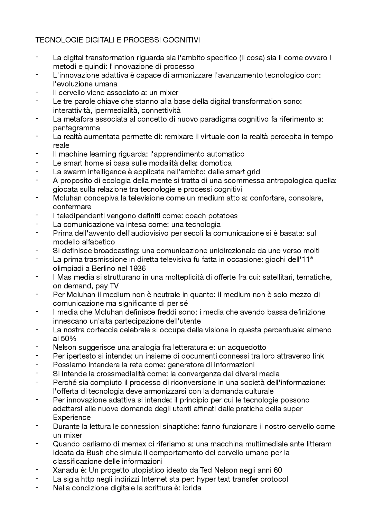 Tecnologie Digitali E Processi Cognitivi Docsity