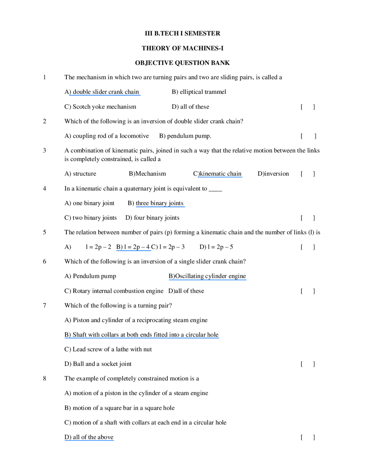 Theory Of Machine Assignment Docsity