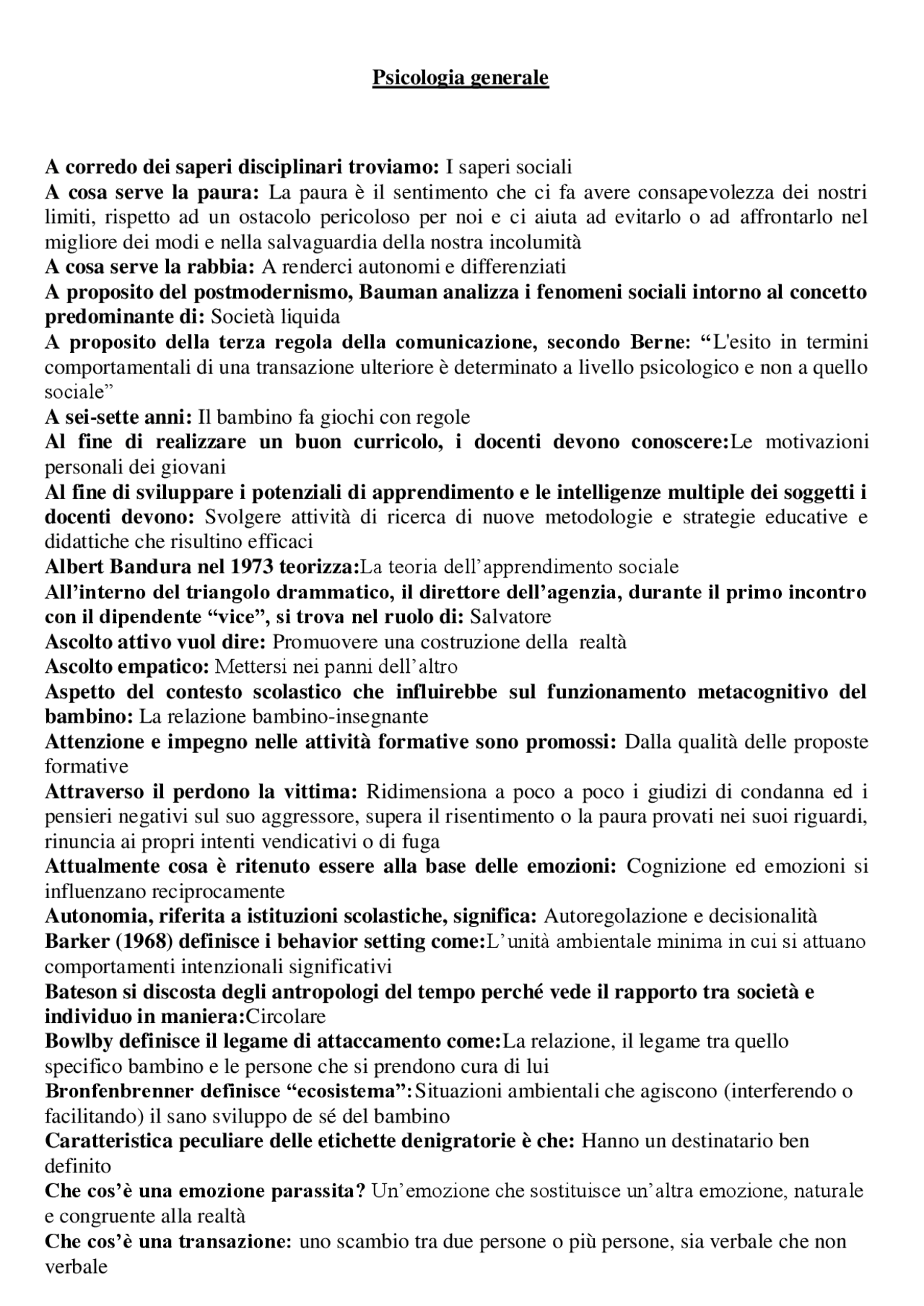 Psicologia Generale Agg A Gennaio Scienze Della Formazione L 19 Pegaso