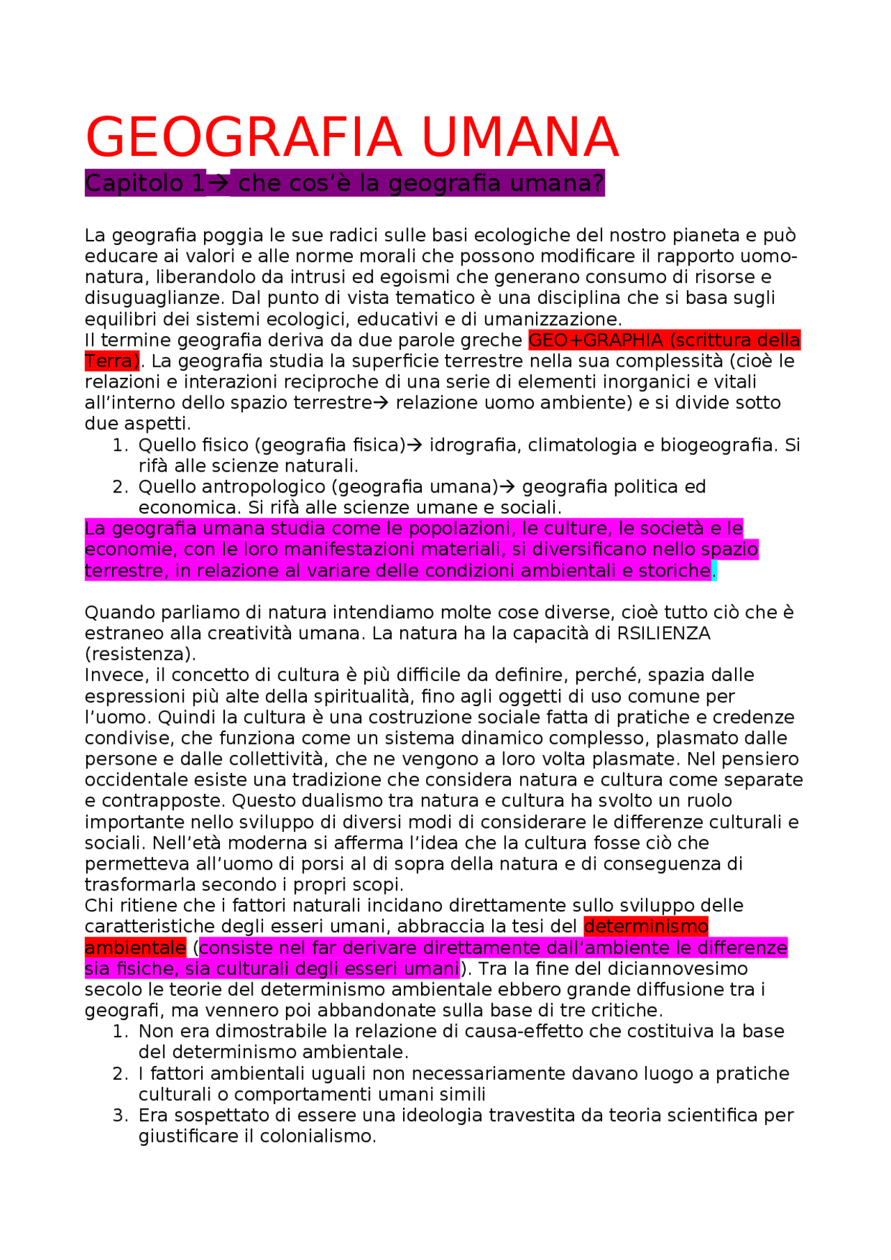 Riassuntosintesi Geografia Umana Docsity