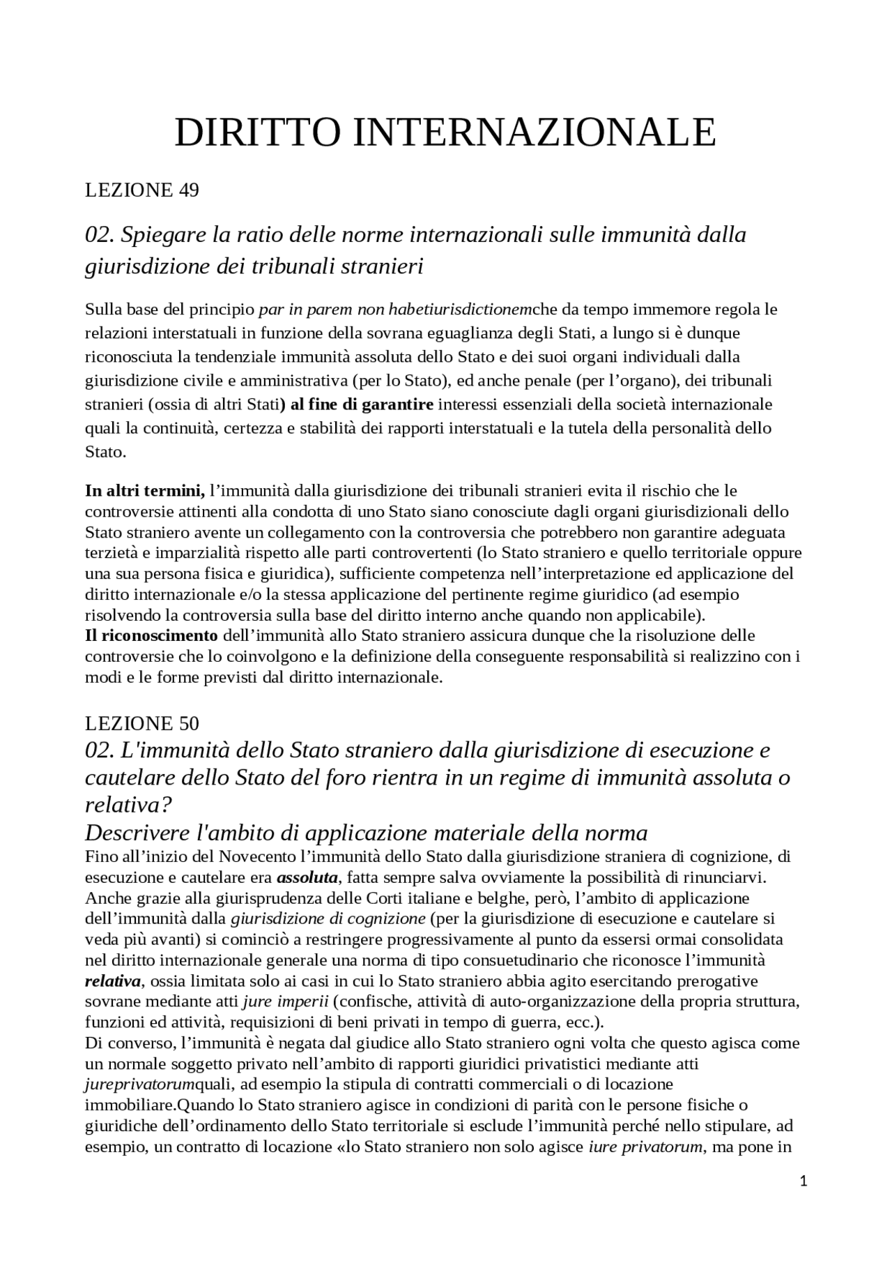 Diritto internazionale - Risposte Aperte - COMPLETE E AGGIORNATE - Docsity