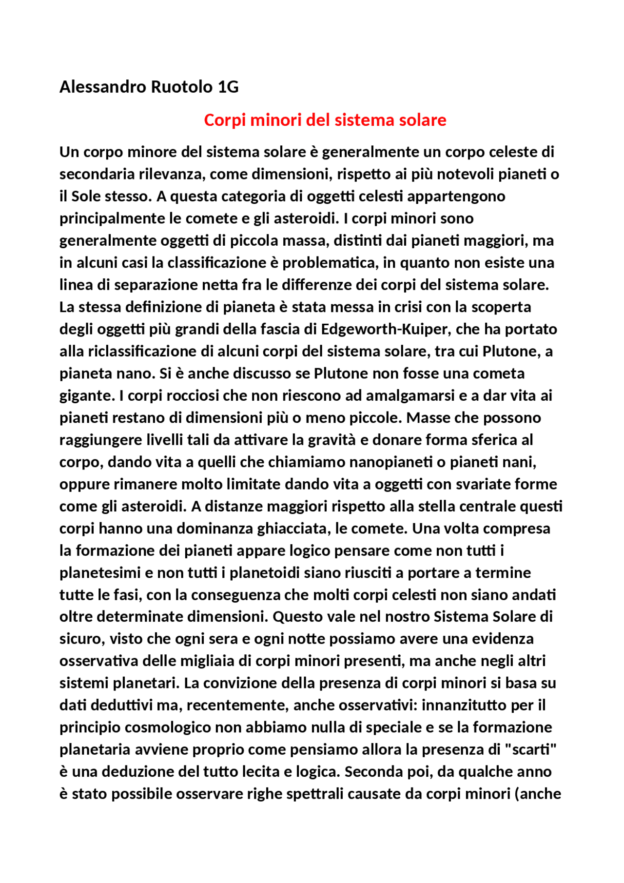 Corpi Minori Del Sistema Solare Docsity