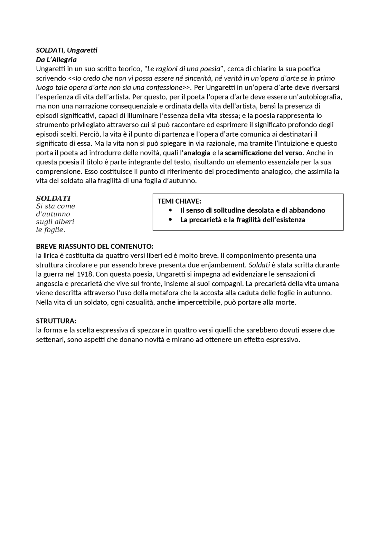 Soldati Giuseppe Ungaretti Docsity