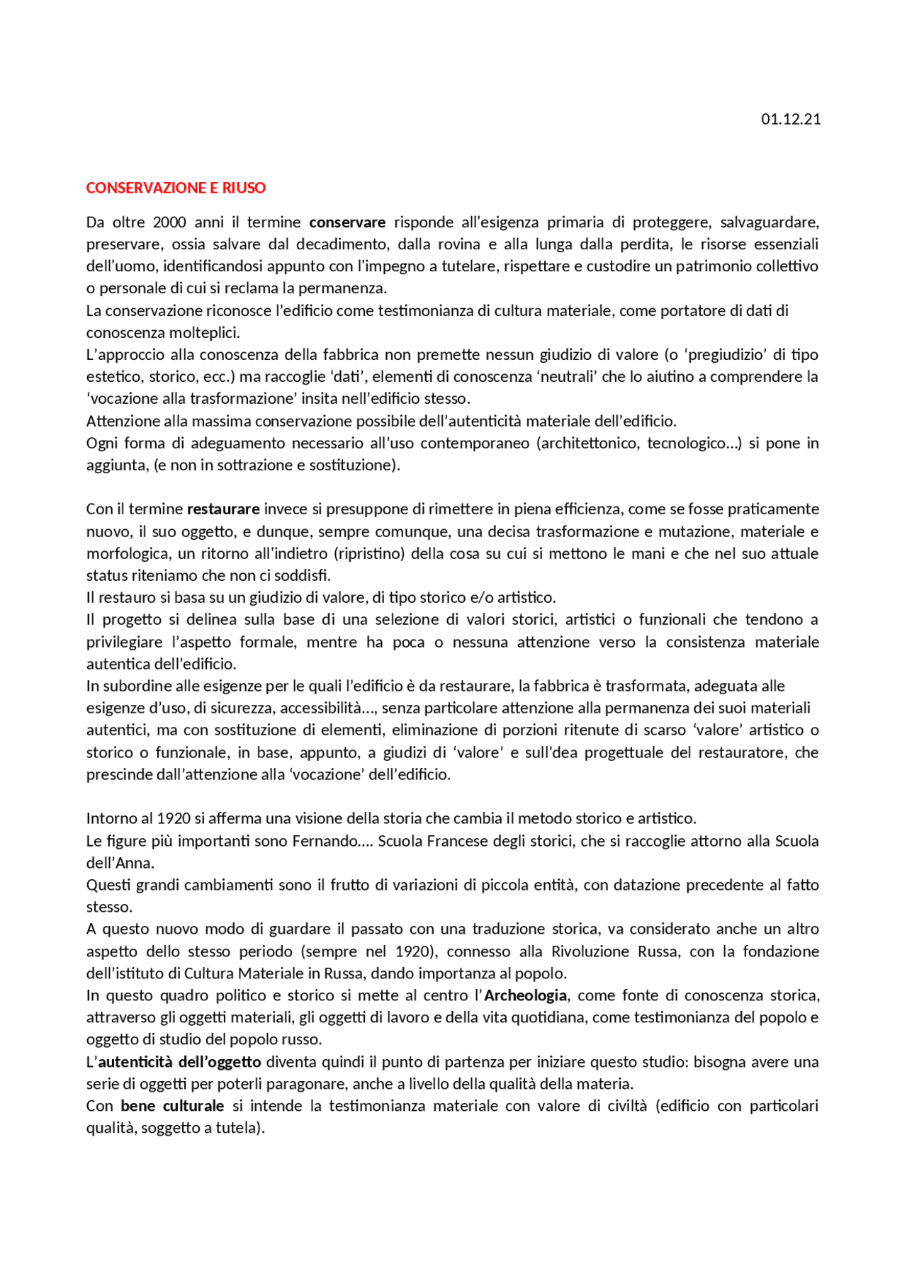 Restauro E Conservazione Docsity