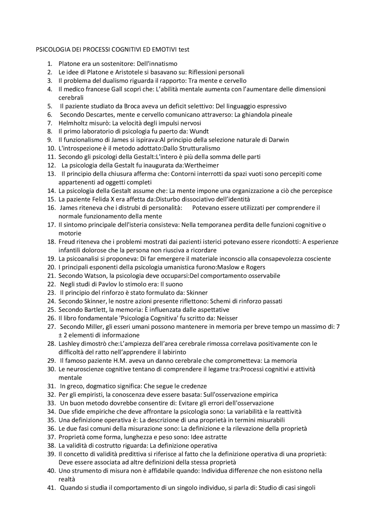Psicologia Dei Processi Cognitivi Ed Emotivi Docsity
