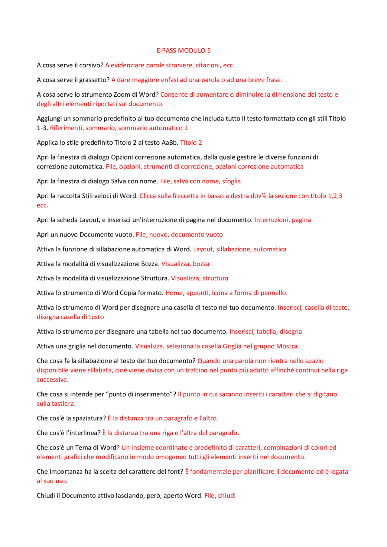 Domande Eipass Modulo 5 Prove Desame Di Sistemi Informatici Docsity
