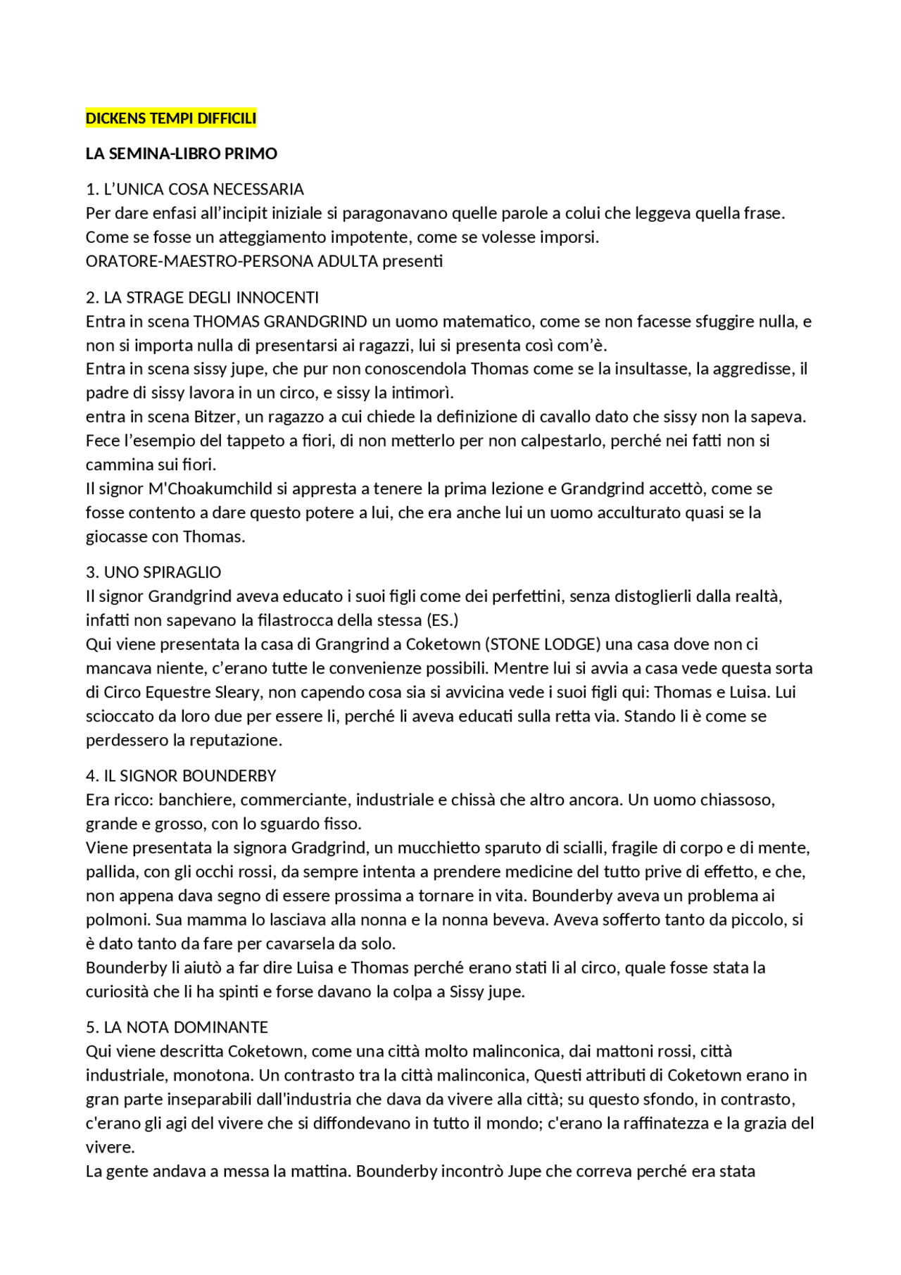 CHARLES DICKENS TEMPI DIFFICILI - Docsity