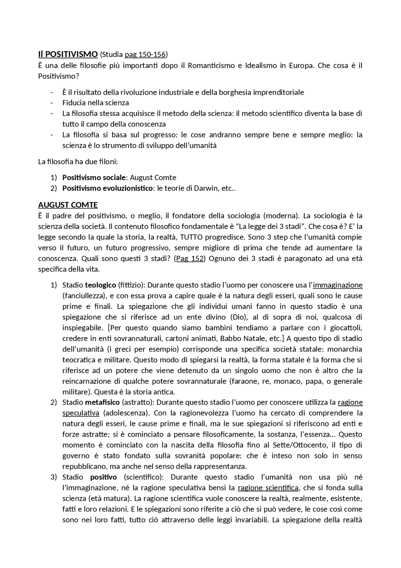 Il Positivismo Appunti Docsity